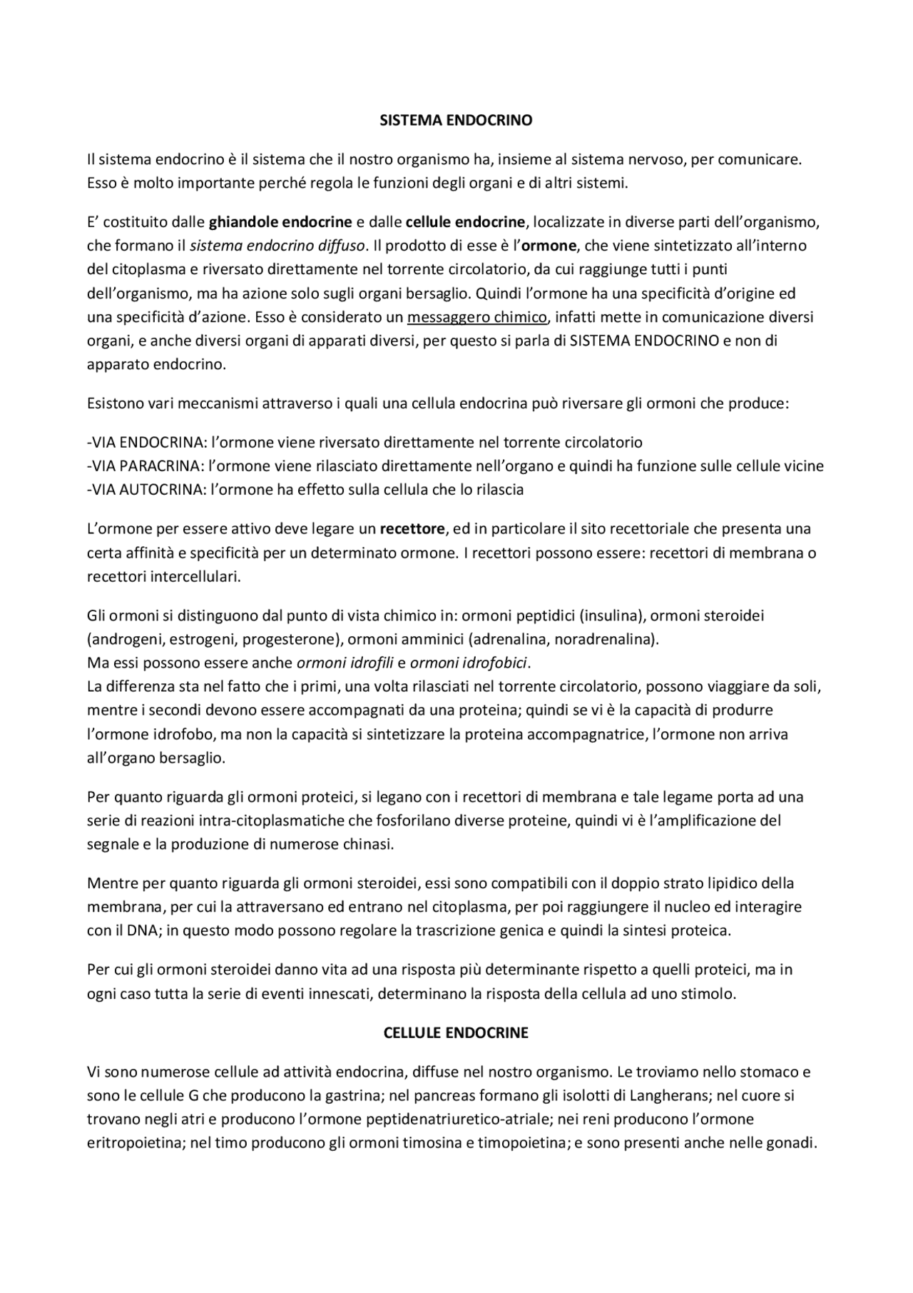Sistema Endocrino Anatomia Umana Docsity