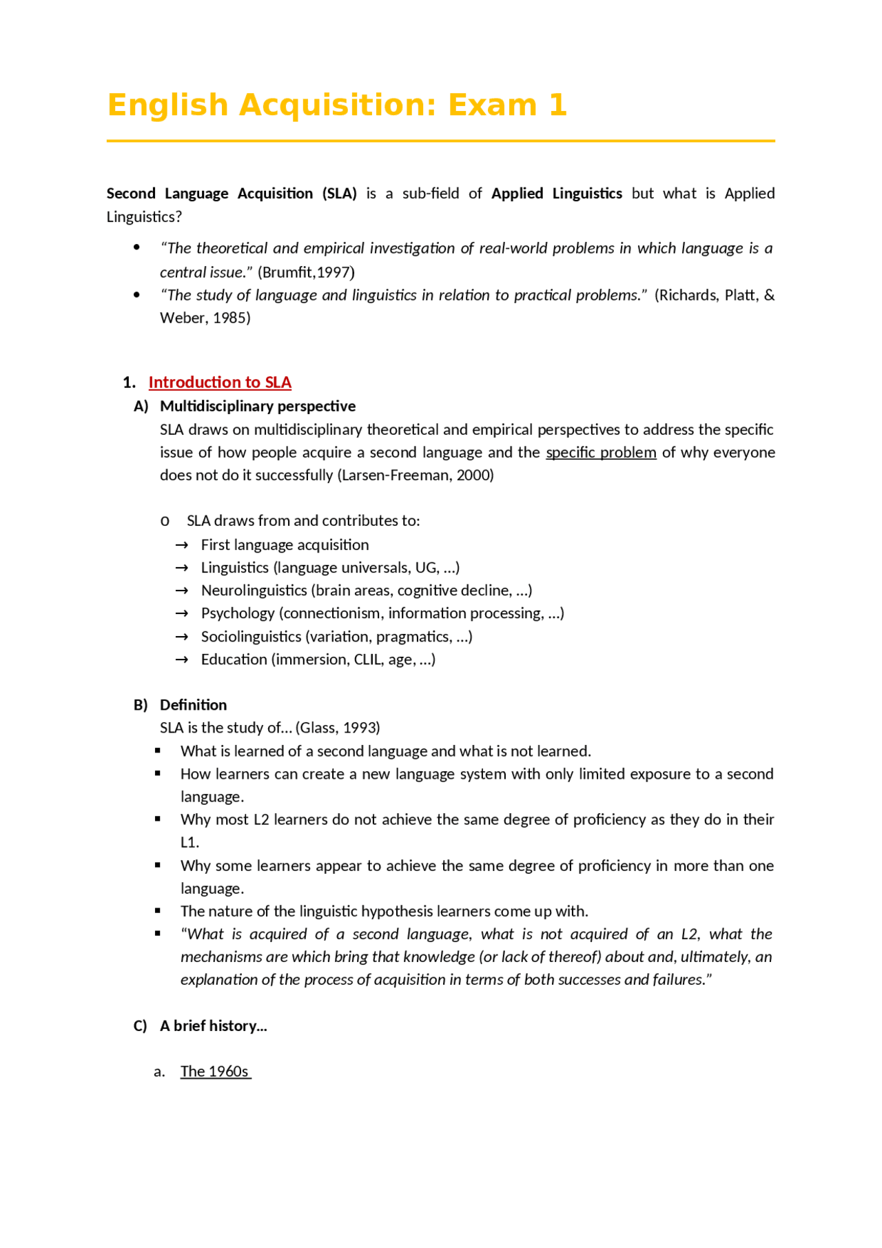 Apunts English Acquisition – Exam 1 - Docsity