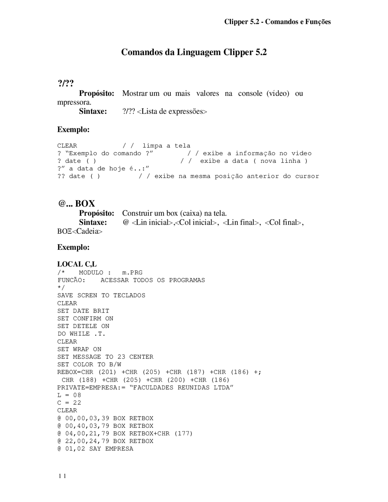 Comandos da Linguagem Clipper 5.2 - Docsity