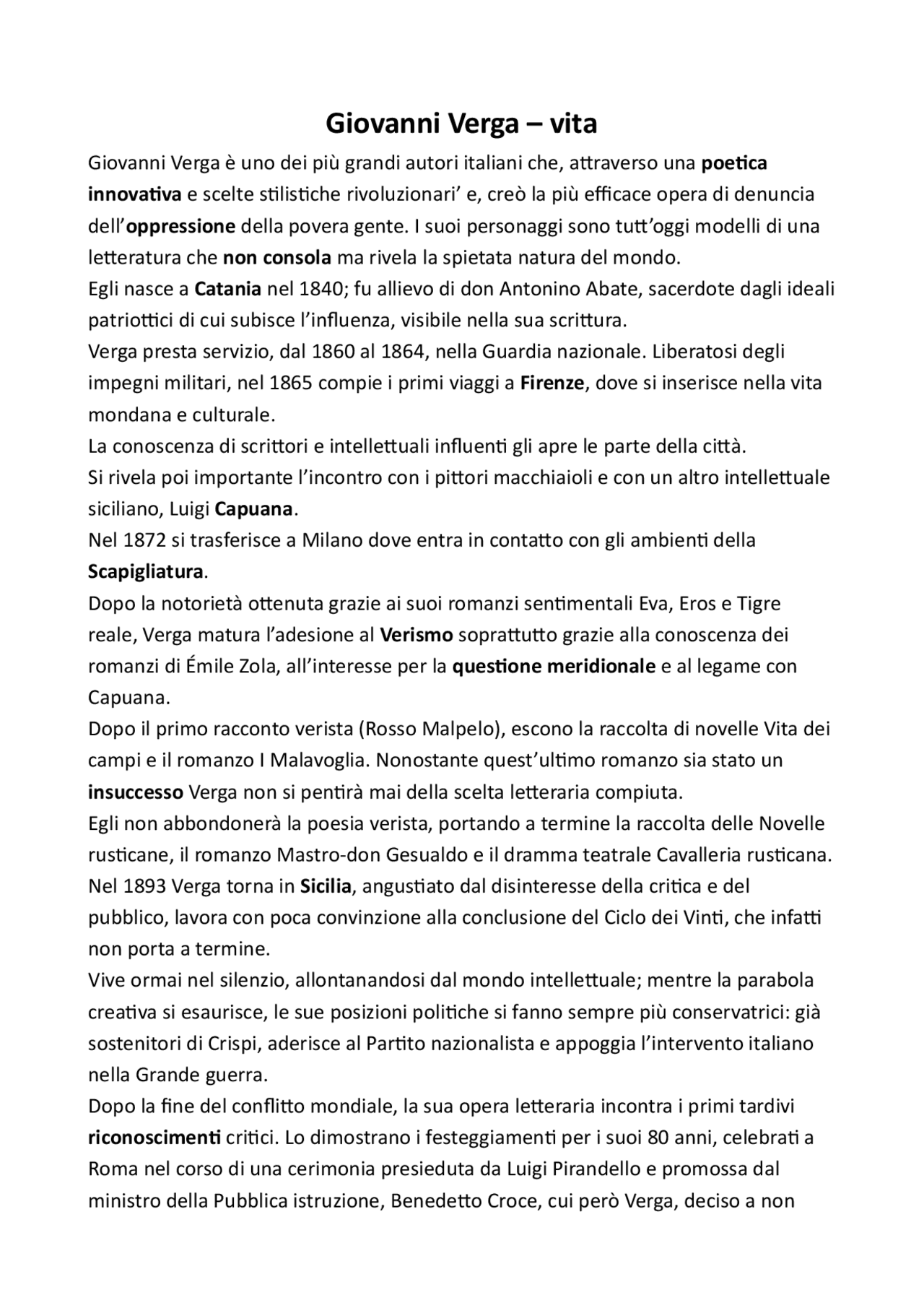 Giovanni Verga Vita Opere Riassunti E Pensieri Docsity