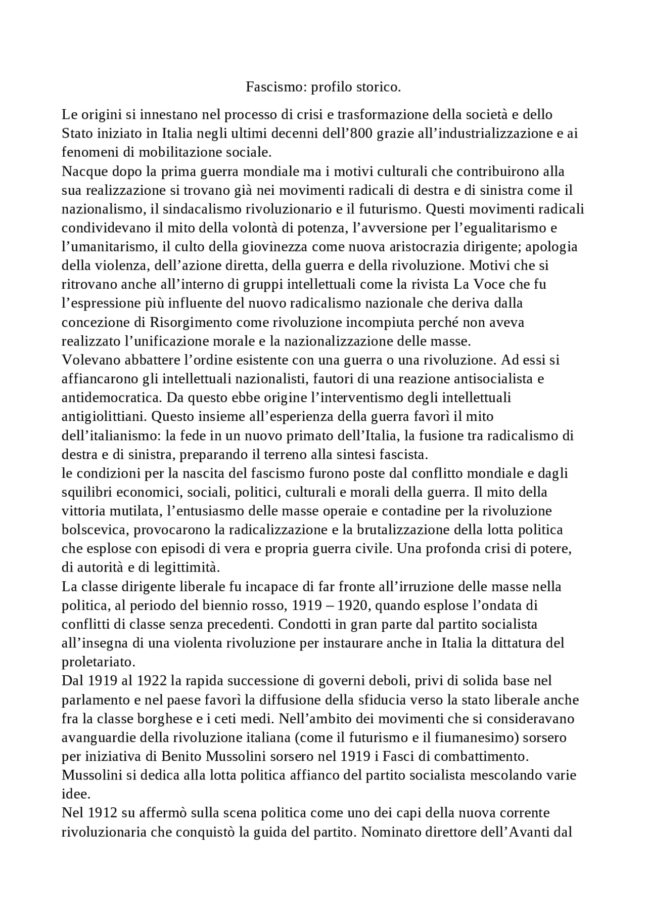 Sintesi Profilo Storico Riassunto Docsity