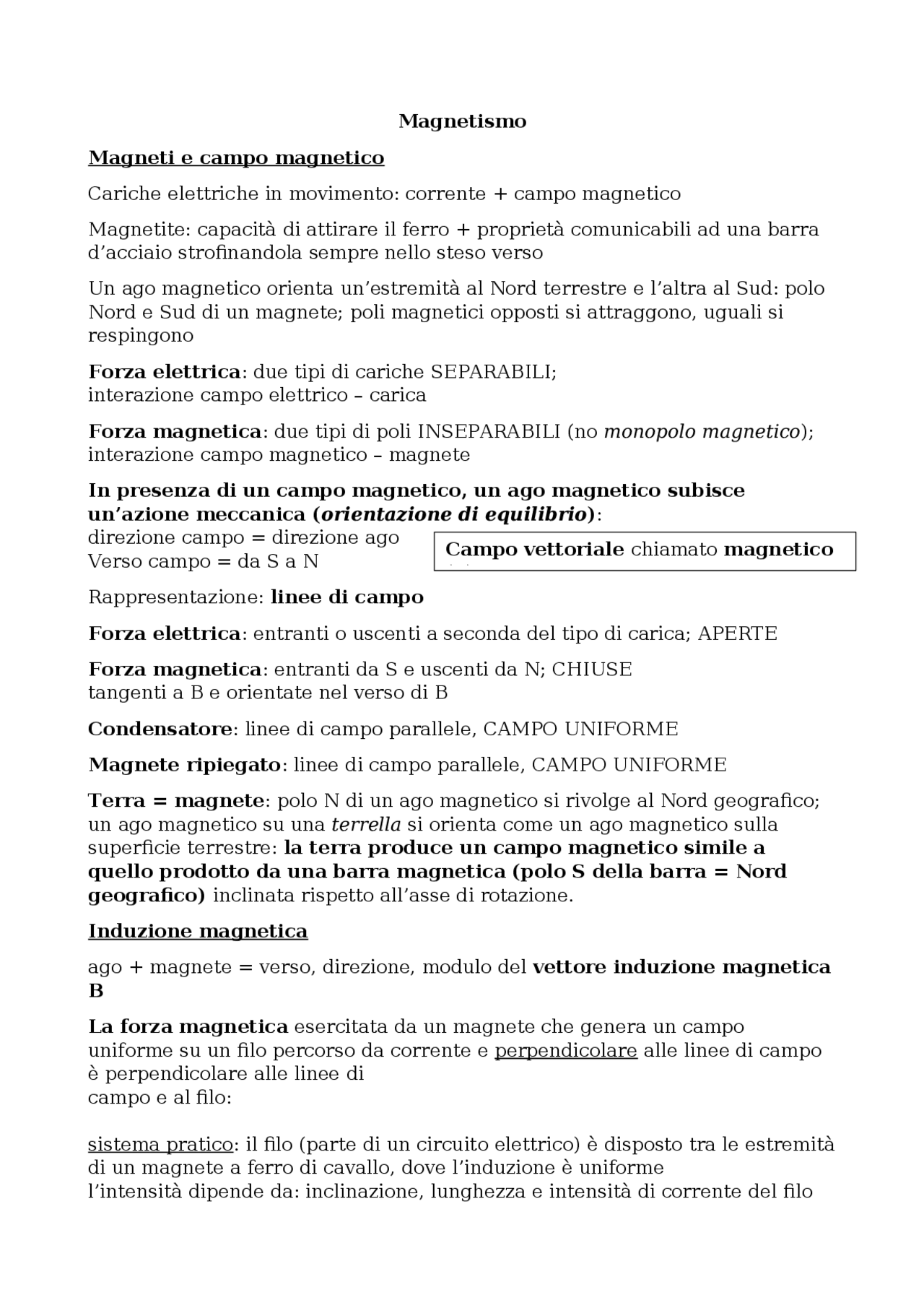 Magnetismo E Campo Magnetico Docsity