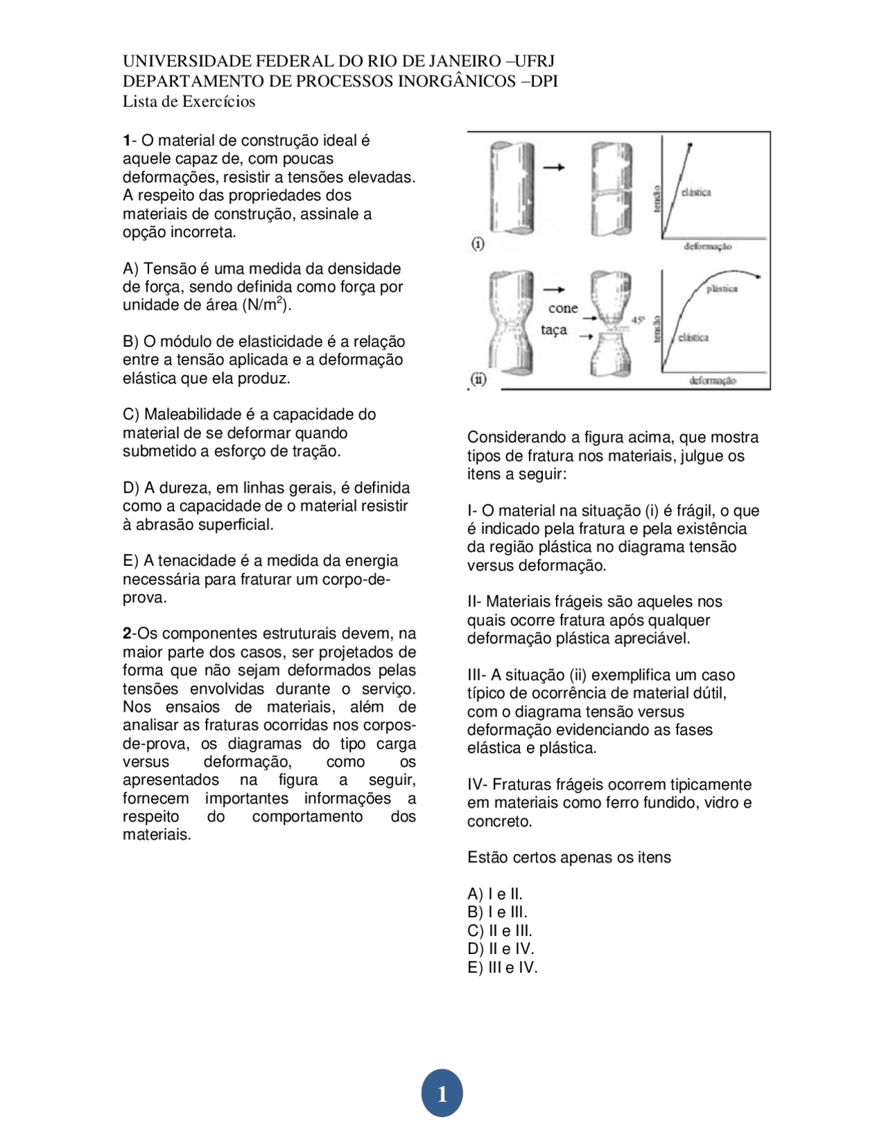 Lista De Exercicios 3 Exercícios Ciência Dos Materiais Docsity