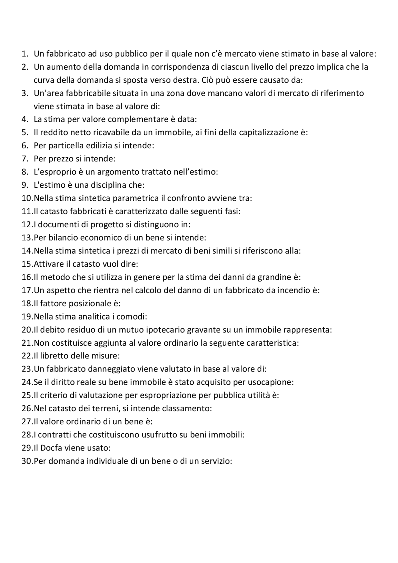 Estimo database per superare l’esame con facilità - Docsity