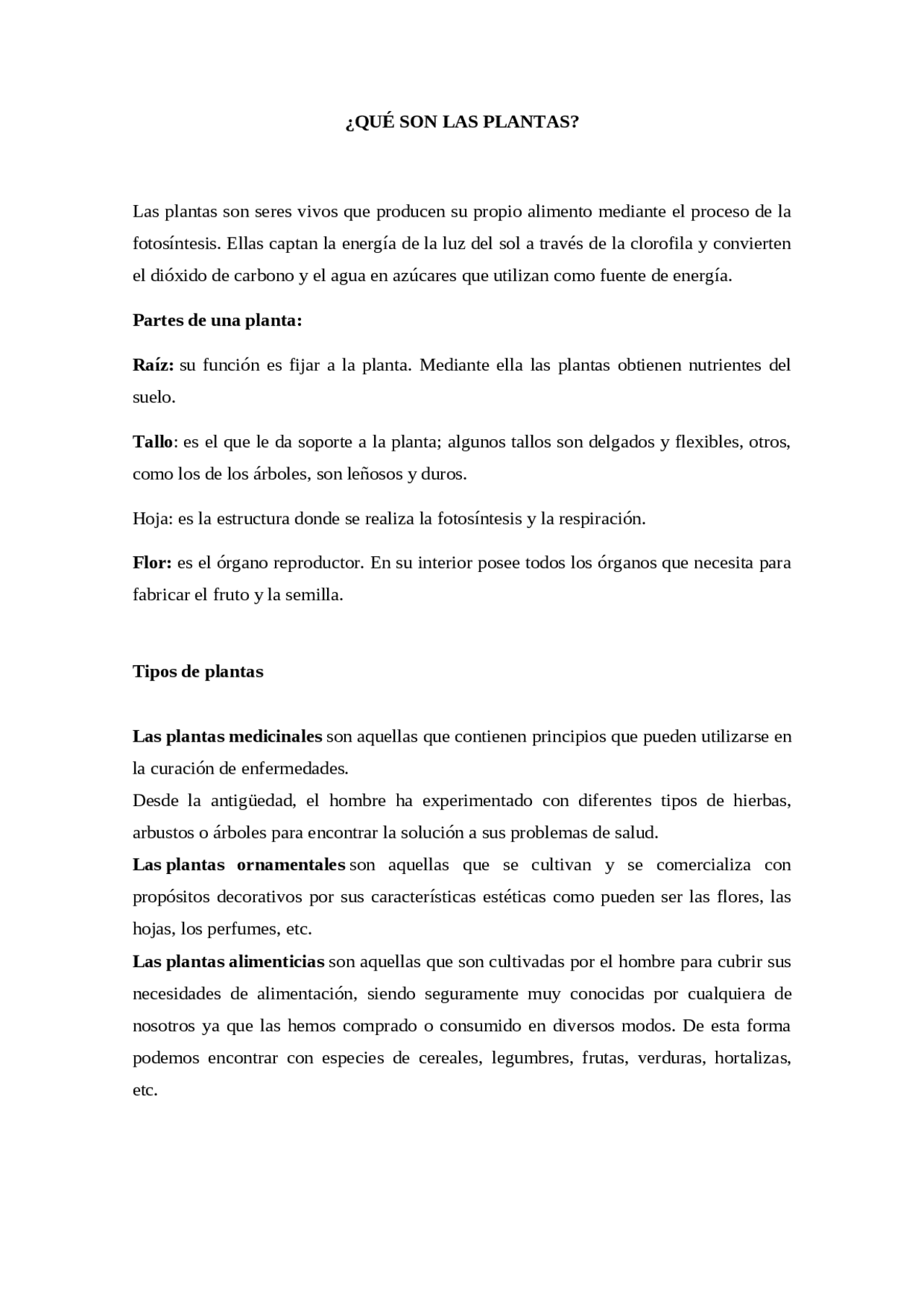 LAS FUNCIONES DE LAS PLANTAS - Docsity