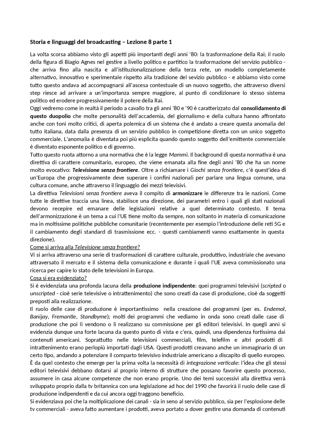 Storia E Linguaggi Del Broadcasting Docsity
