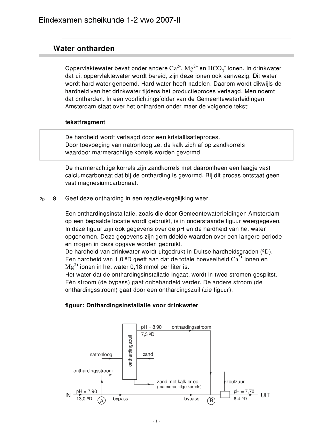 Examen scheikunde 1-2 vwo 2007-II: Water ontharden - Docsity