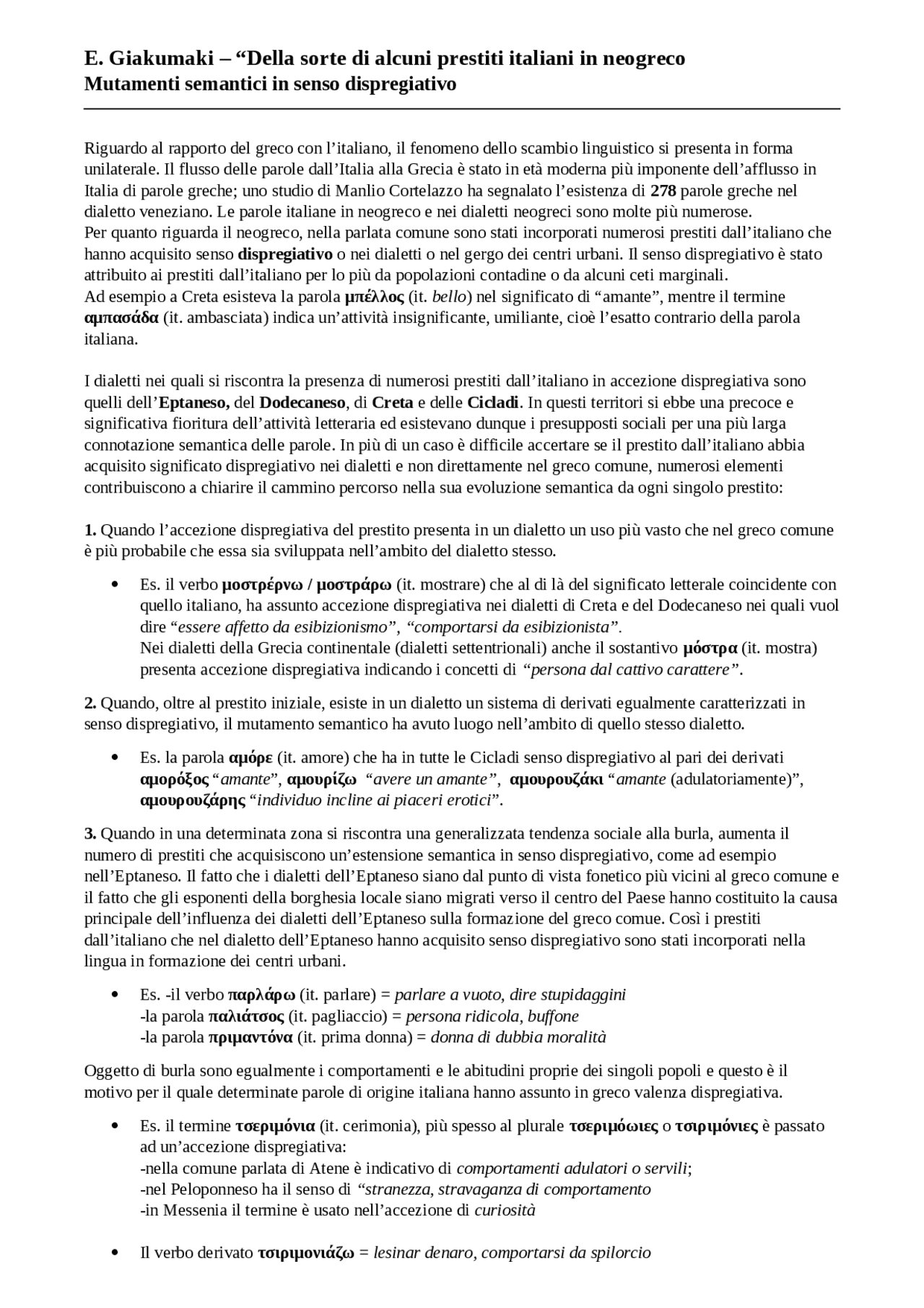 Della sorte di alcuni prestiti italiani in neogreco - Giakumaki ...