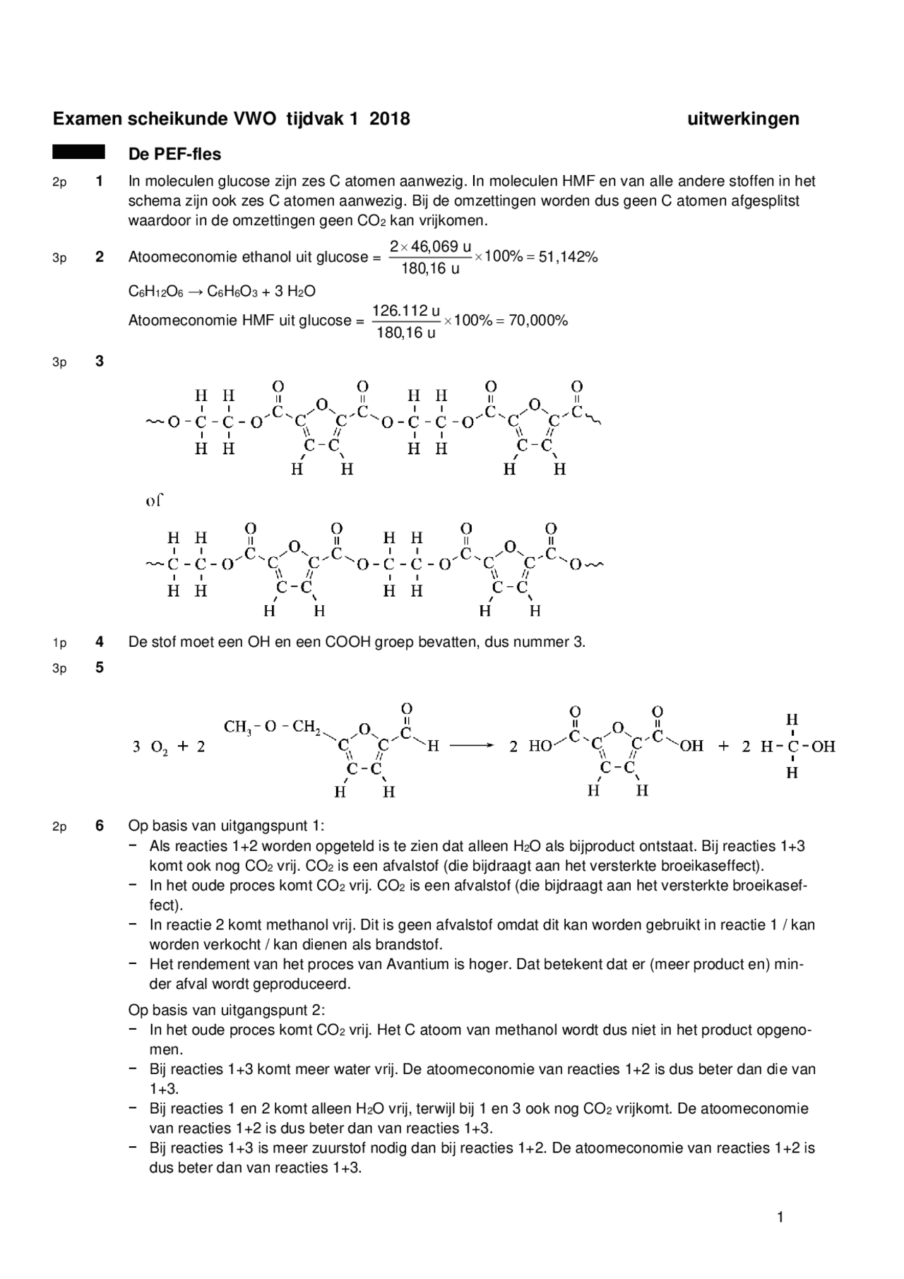 Examen scheikunde VWO tijdvak 1 2018: uitwerkingen - Docsity