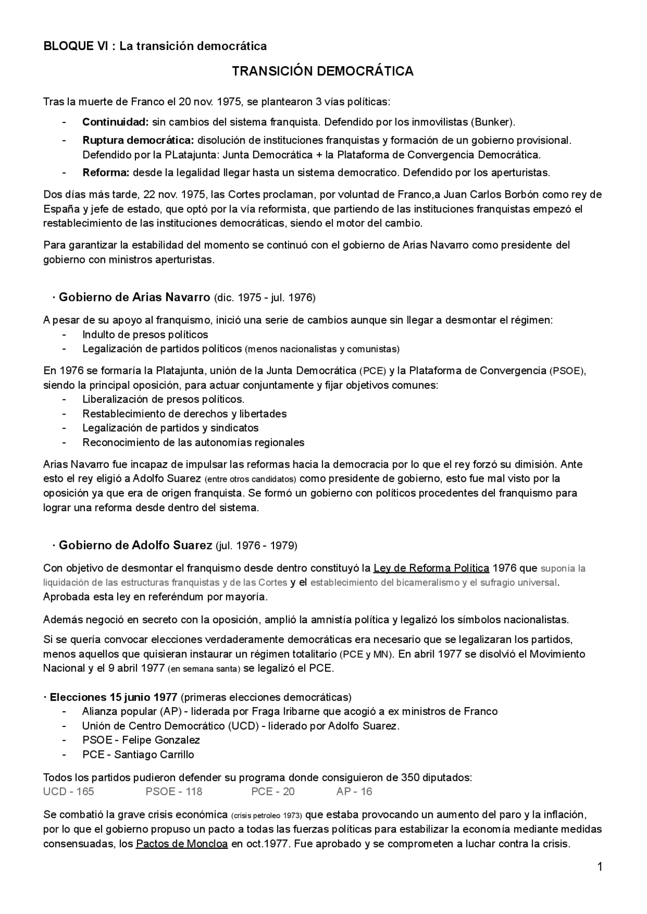 La Transición Historia De España 2º Bach Docsity