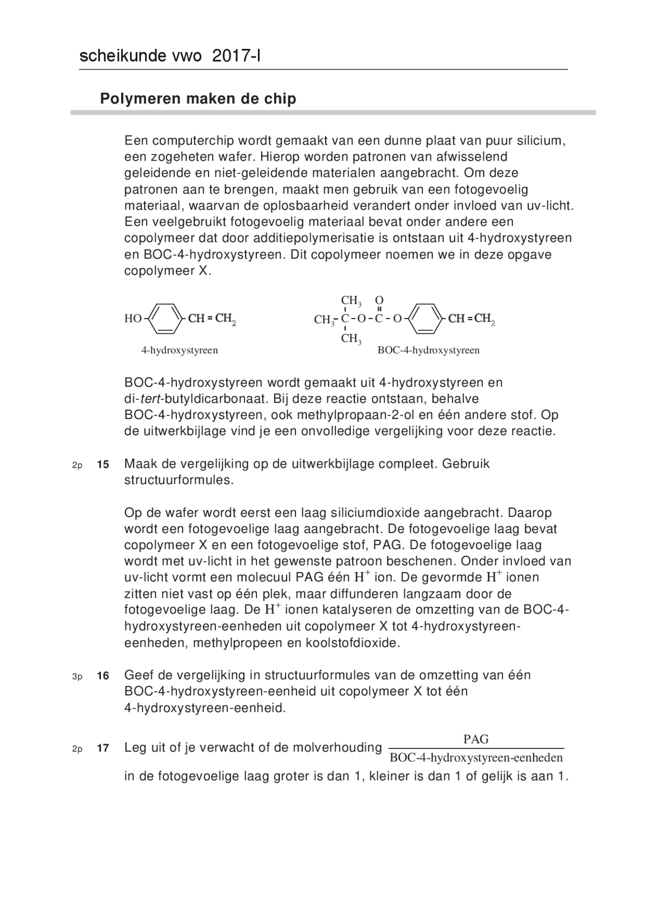 Examen scheikunde vwo 2017-I - Docsity