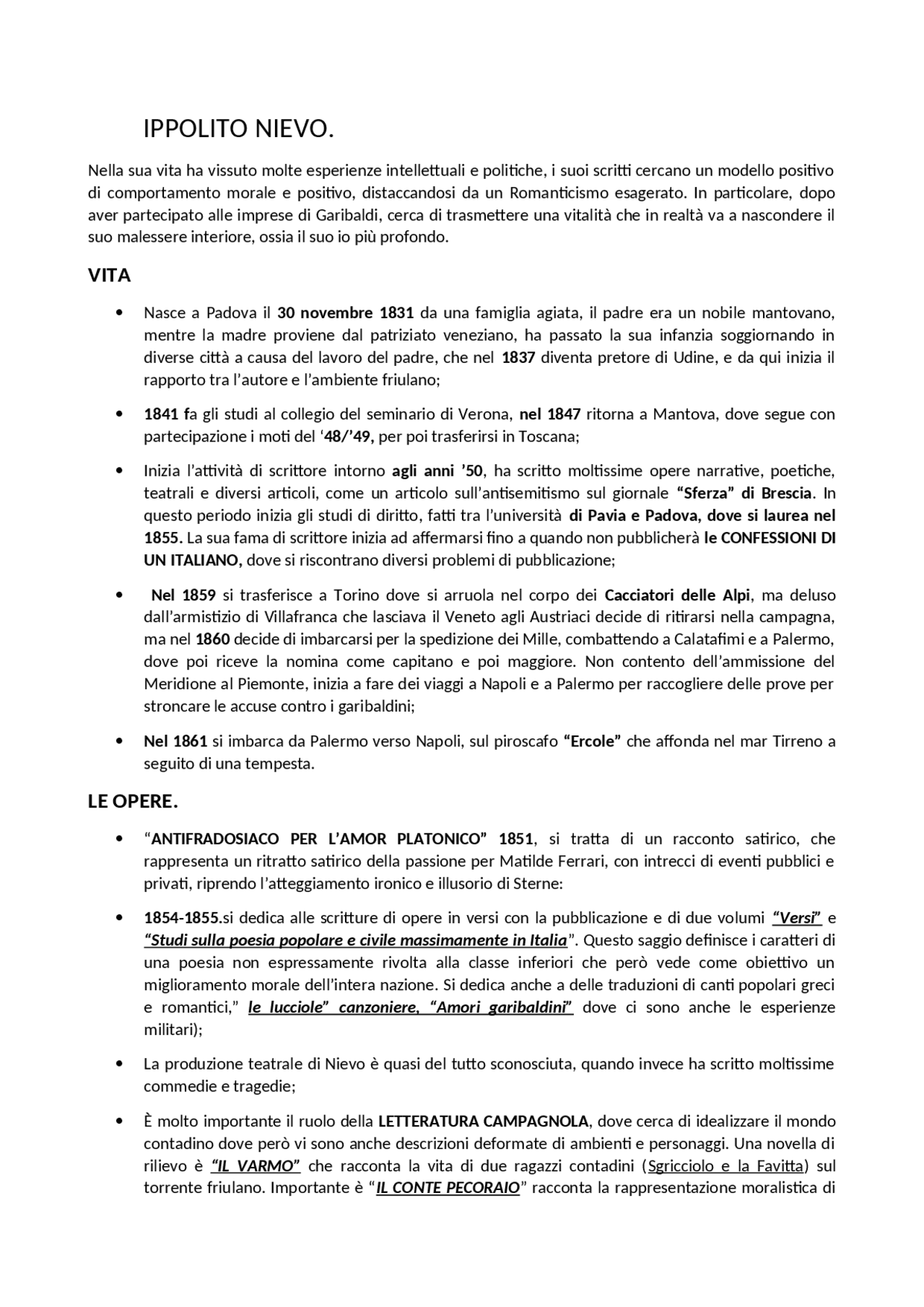 Riassunto Di Ippolito Nievo Docsity