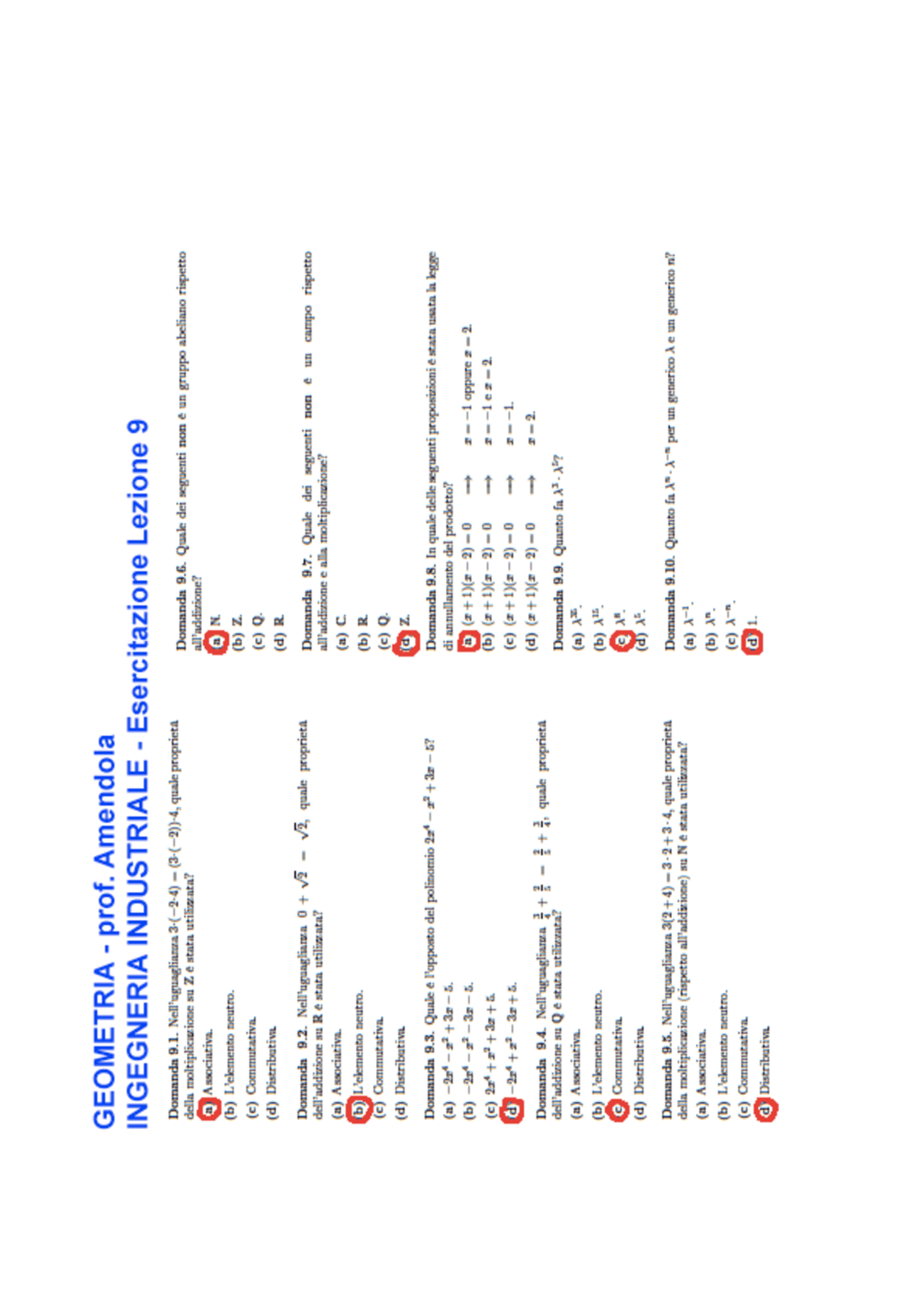 Geometriaesercitazioni Prof Amendola Lezione 9 Docsity