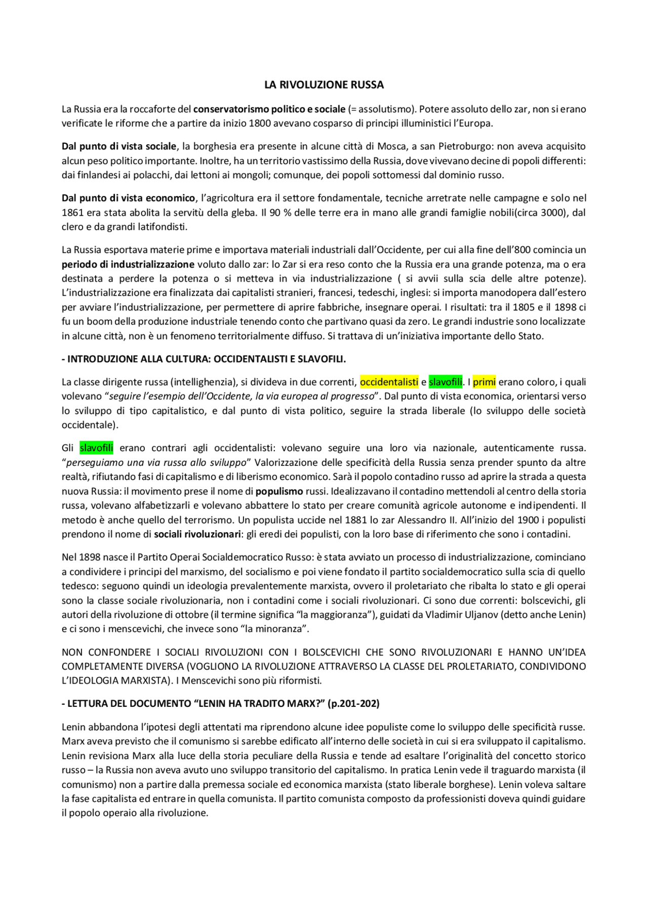 Rivoluzione Russa E Stalin Docsity