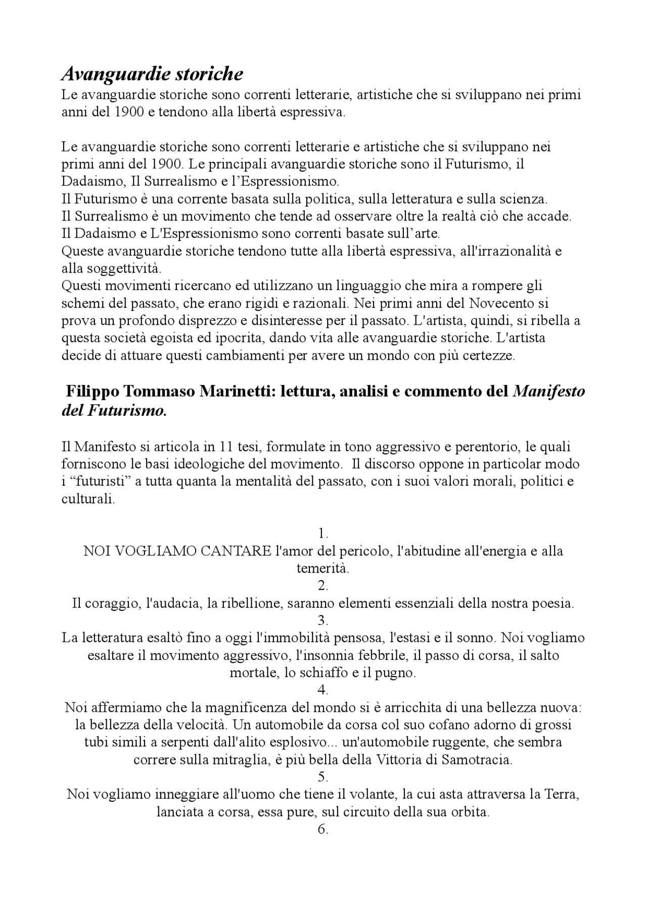 Avanguardie Storiche Docsity
