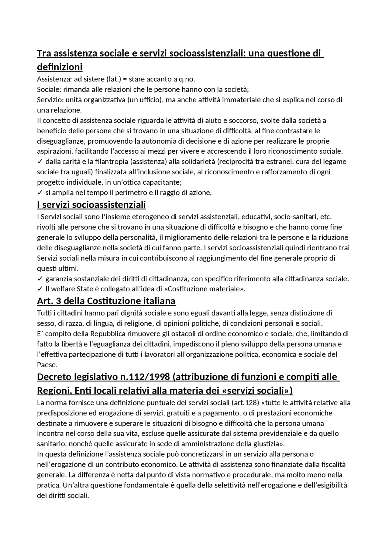 Organizzazione Dei Servizi Socioassistenziali Docsity