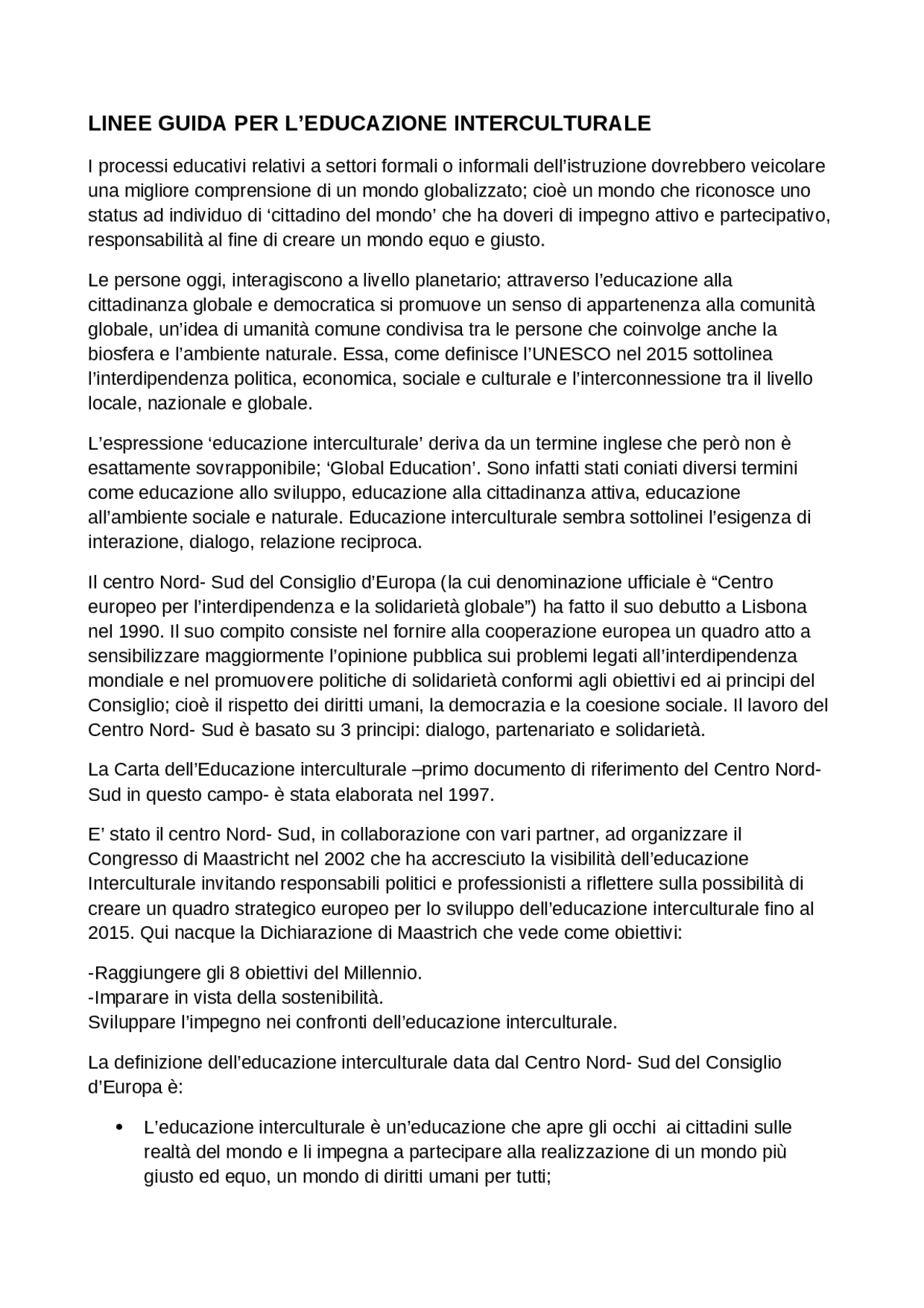 Linee Guida Per Leducazione Interculturale Docsity