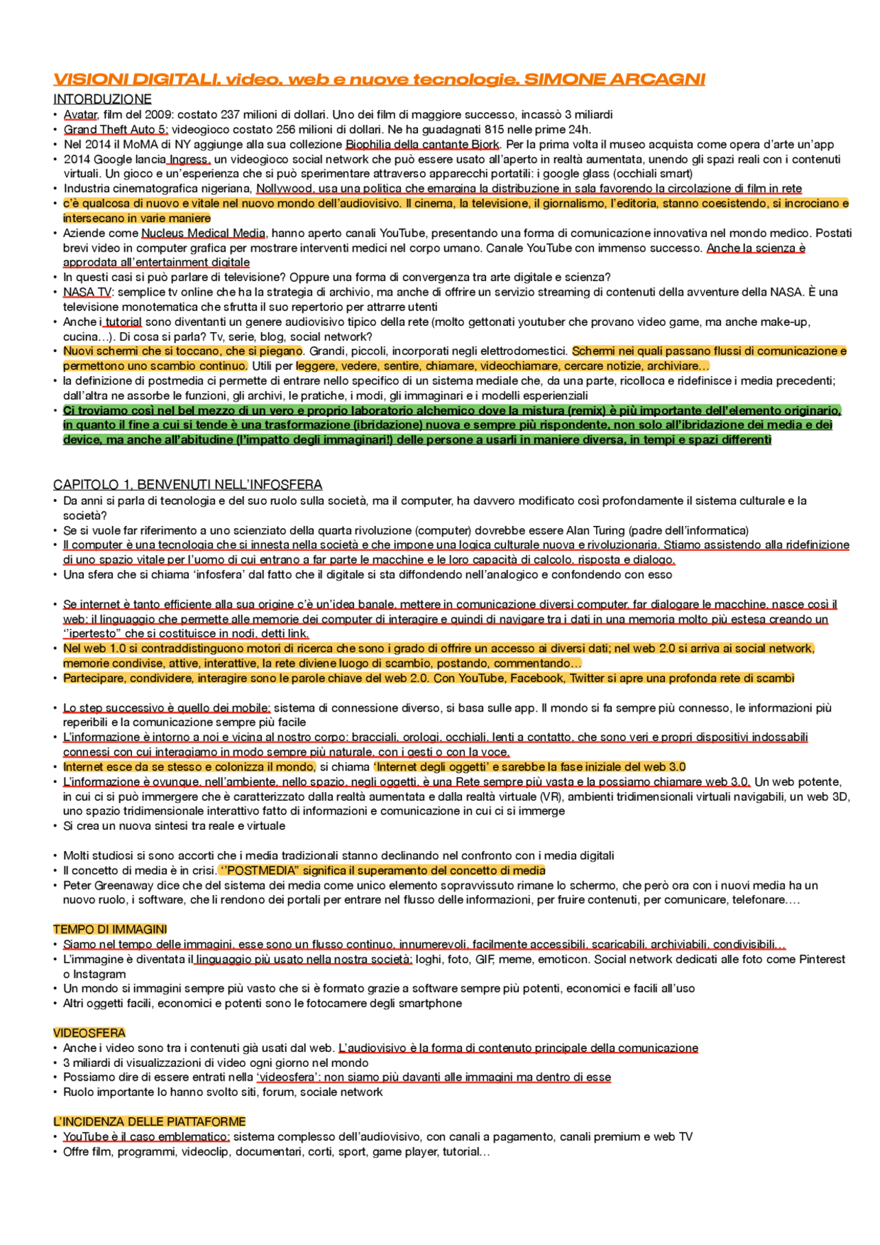 Riassunto Visioni Digitali Docsity