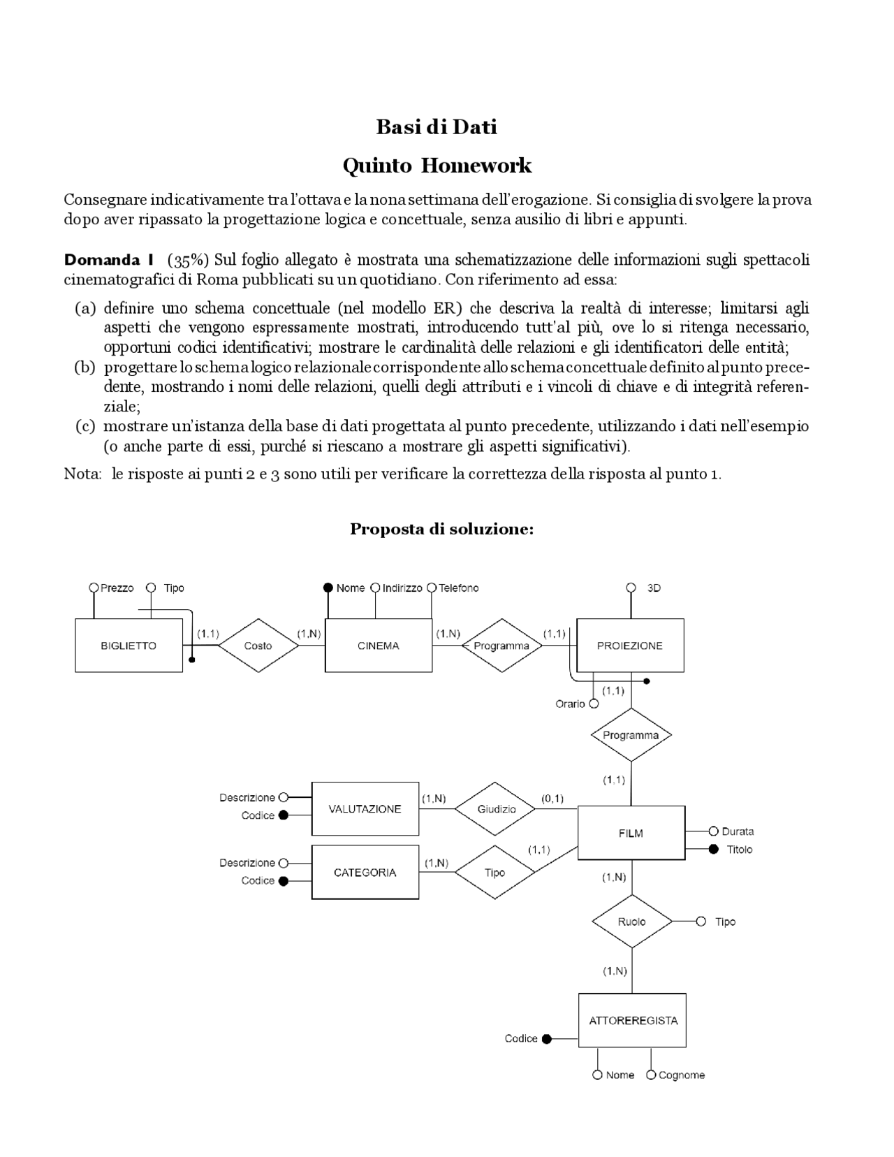 Basi Di Dati Homework 5 Esercizi Di Basi Di Dati Docsity
