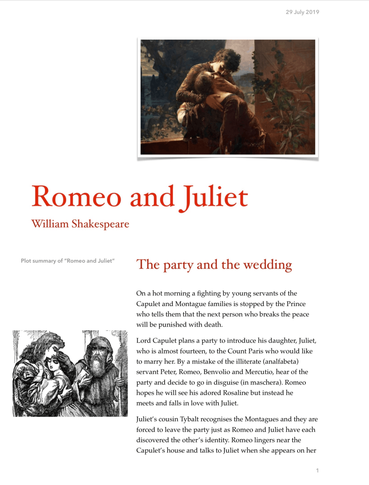 Romeo and Juliet plot summary | Sintesi del corso di Inglese | Docsity