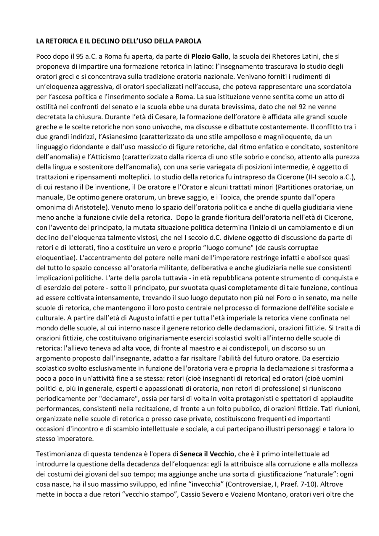 La Decadenza Delloratoria Docsity