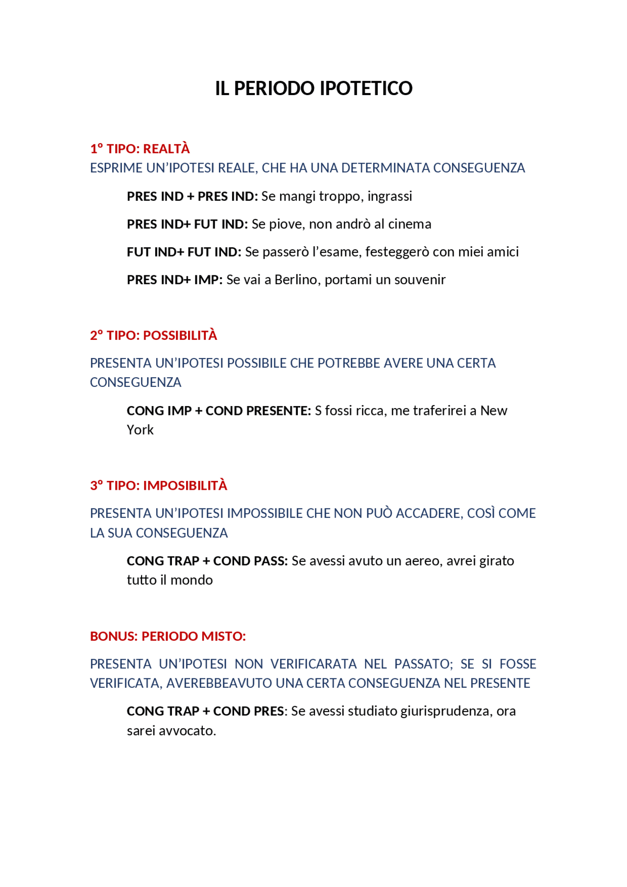 Periodo Ipotetico Italiano - Docsity