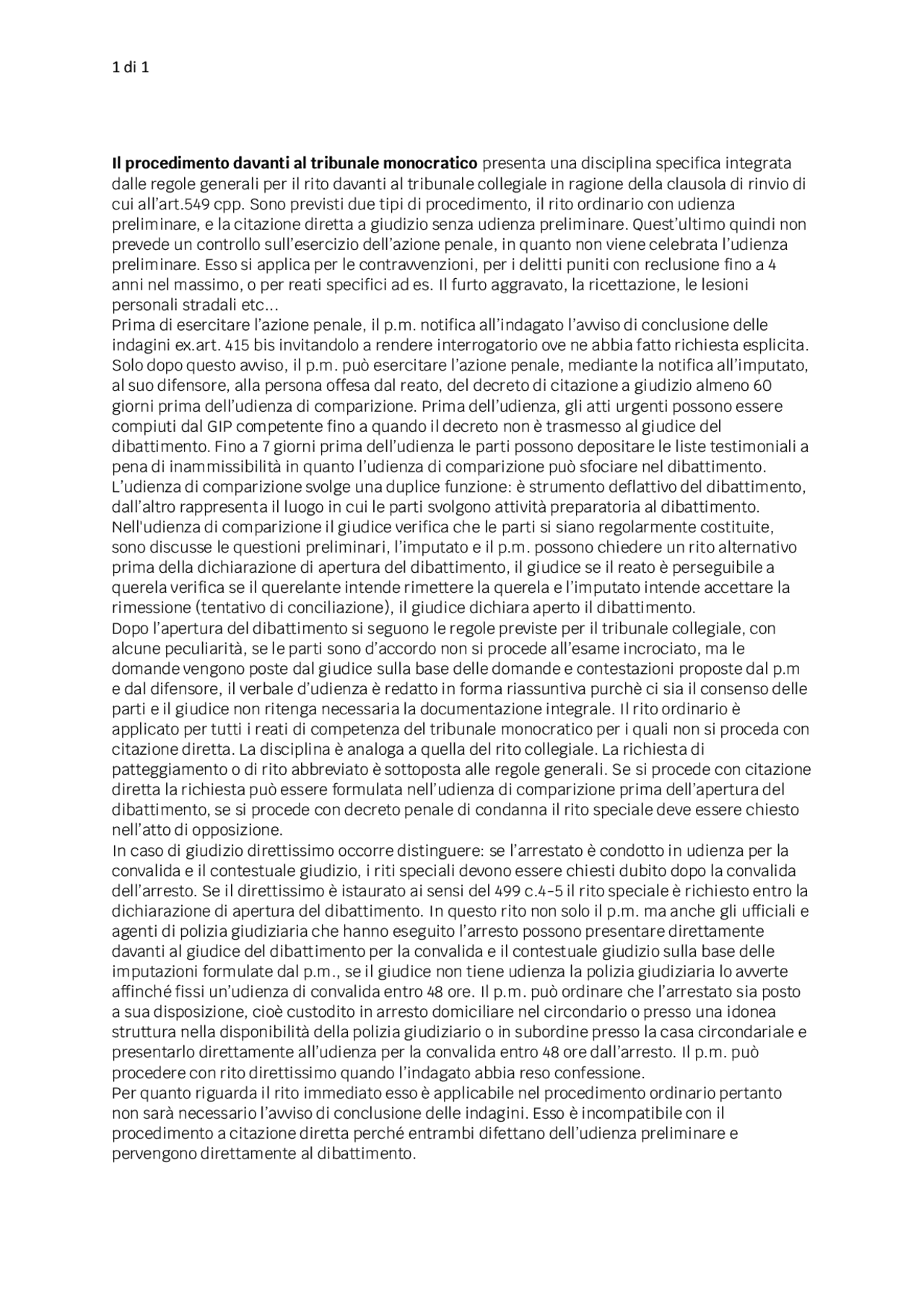 Il Procedimento Davanti Al Tribunale In Composizione Monocratica Docsity