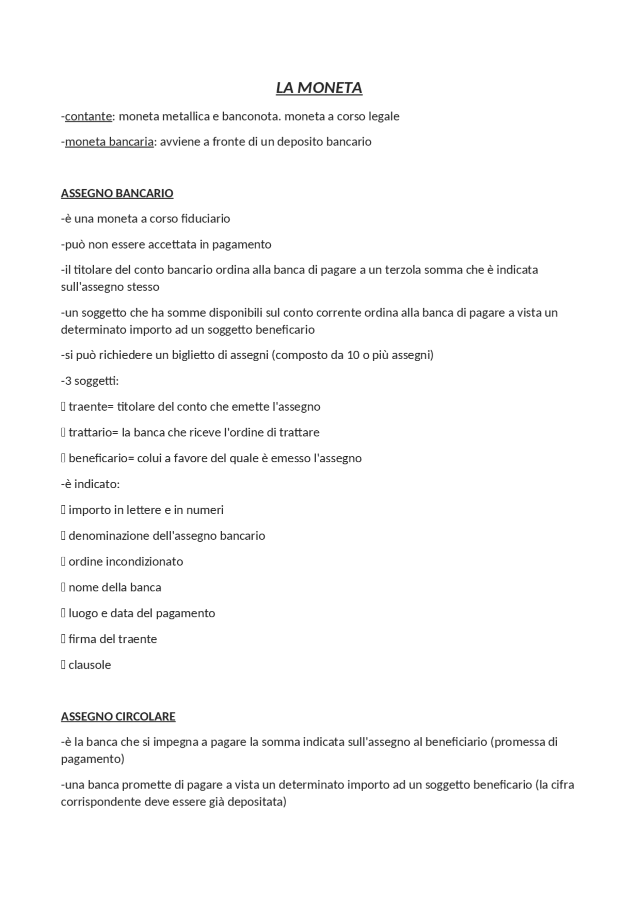Moneta Assegni Inflazione Docsity