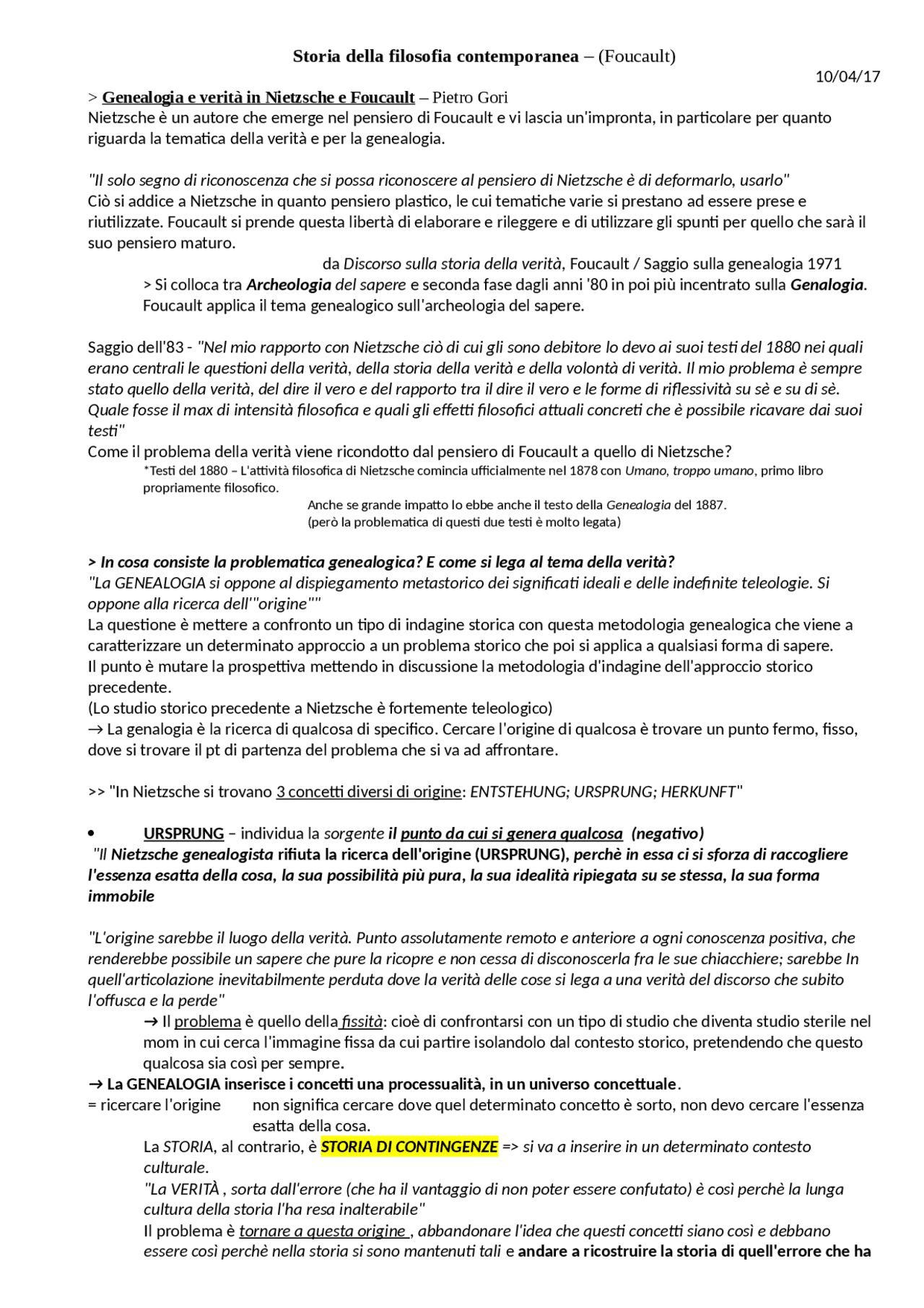 Appunti Su Il Coraggio Della Verità Di Foucault Docsity