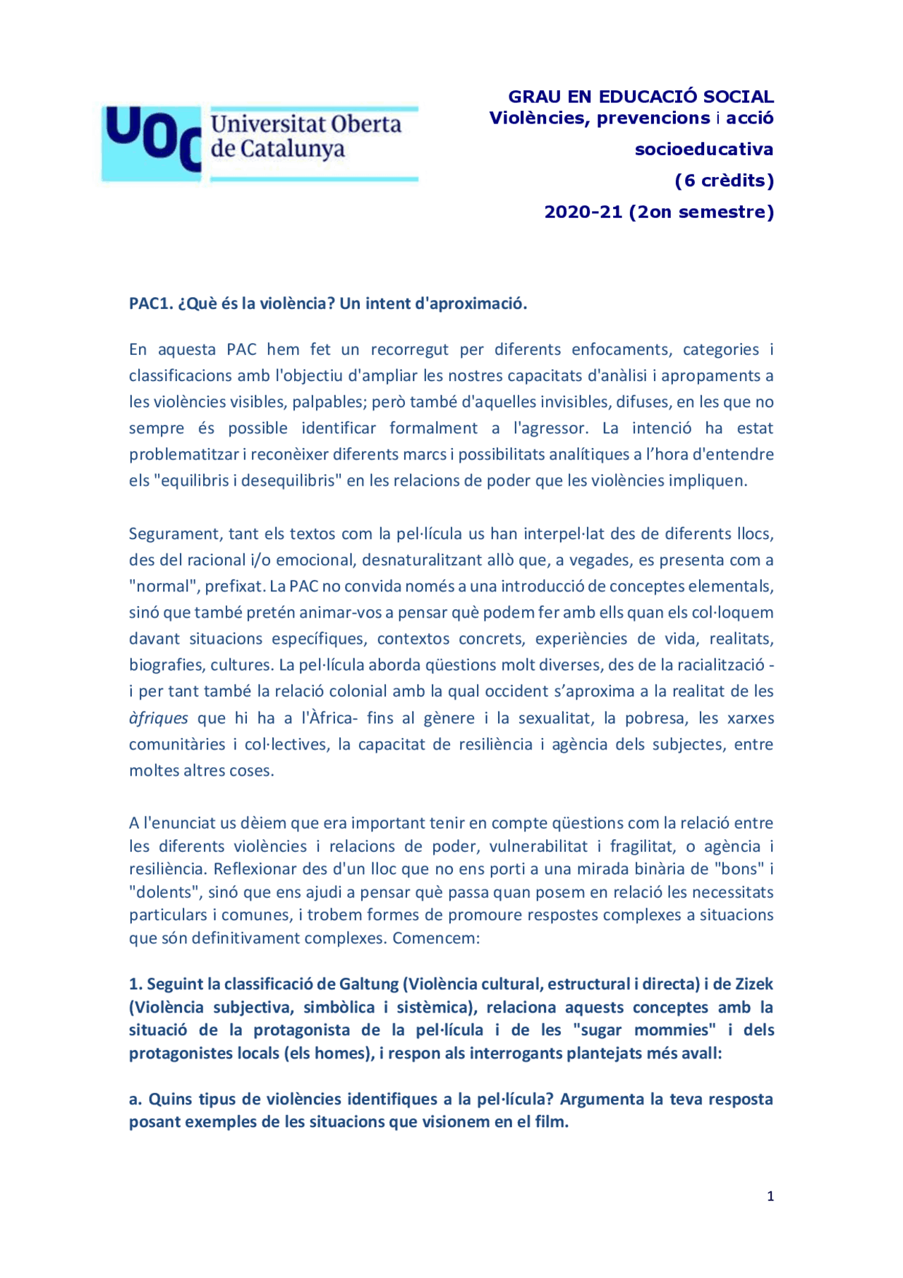 Solució Pac 2 Cat Violències I Formes Dacció Socioeducativa Docsity