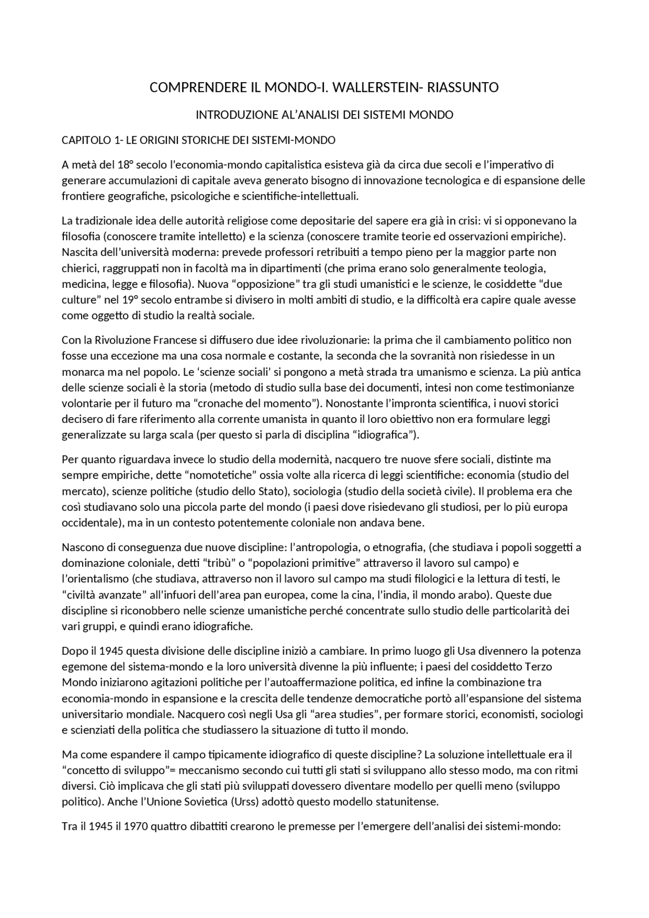Riassunto Libro Comprendere Il Mondo Docsity