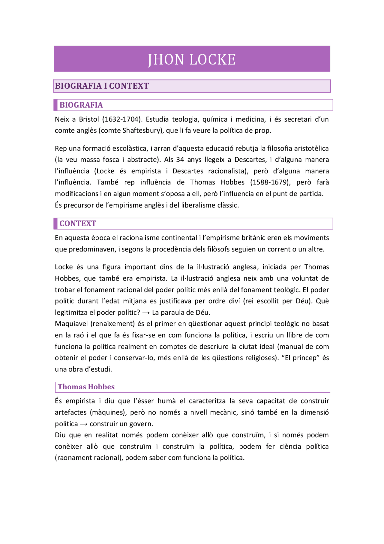 Apunts Història de la filosofia_John Locke i J. Stuart Mill - Docsity