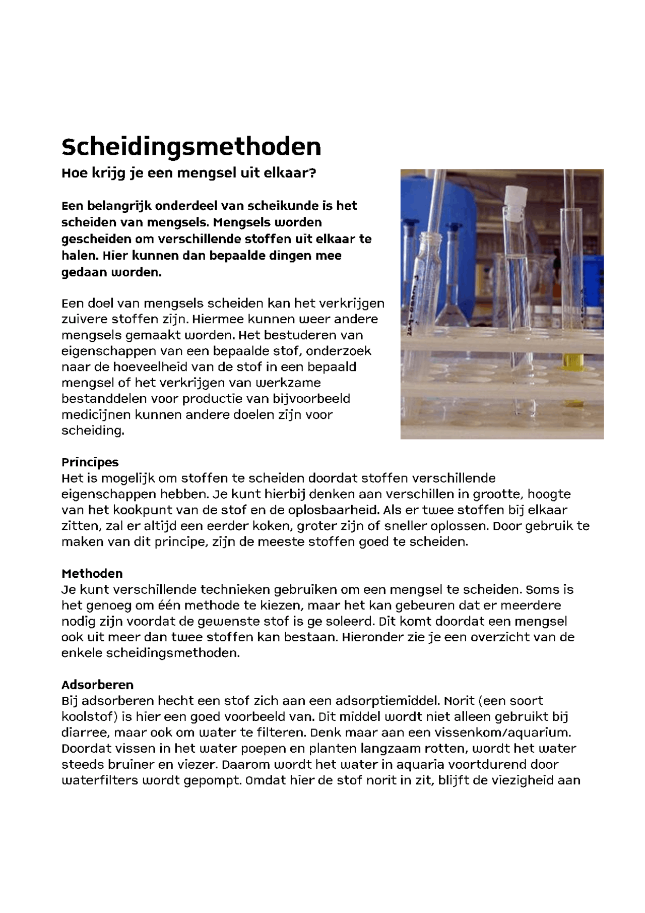 Scheidingsmethoden: hoe krijg je een mengsel uit elkaar? - Docsity