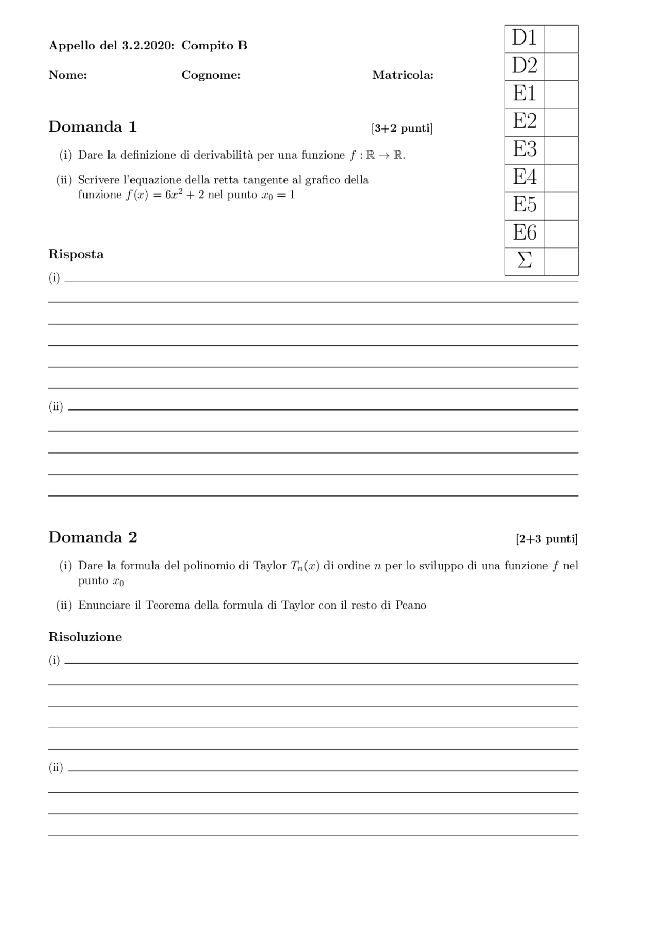Compito di analisi matematica. - Docsity