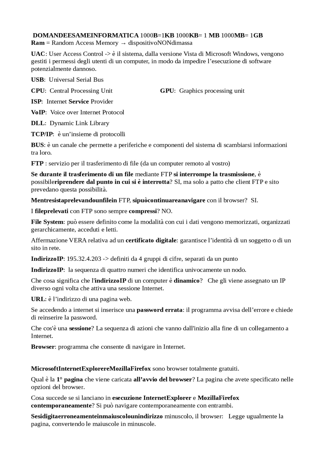 Appunti Esame Di Informatica Appunti Di Fondamenti Di Informatica