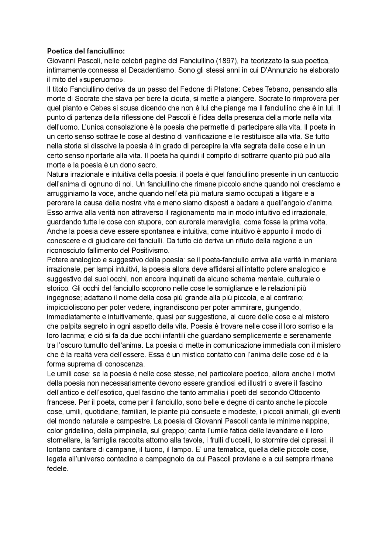 Giovanni Pascoli E Poesie Docsity