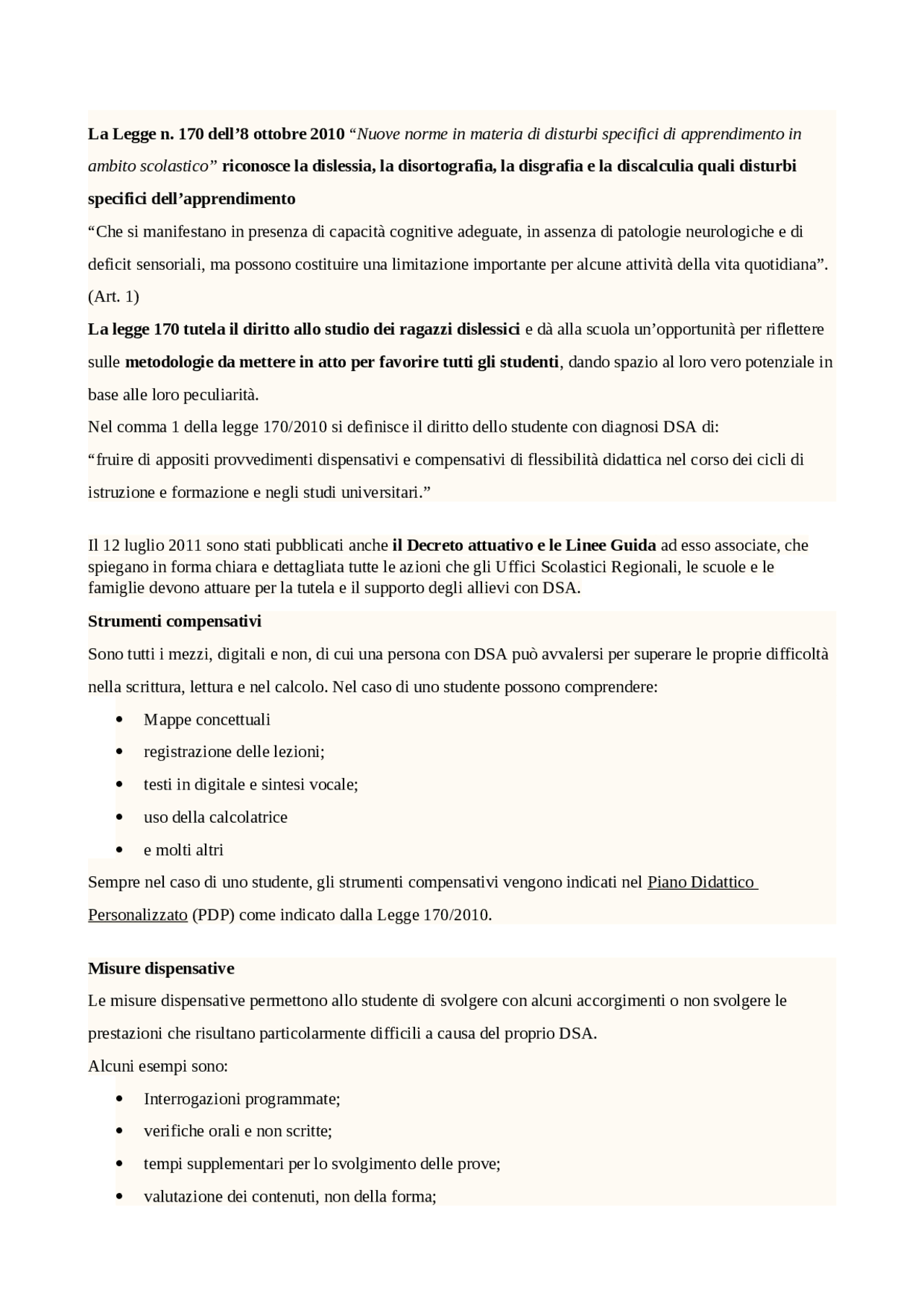 Sintesi legge 170 e bes - Docsity