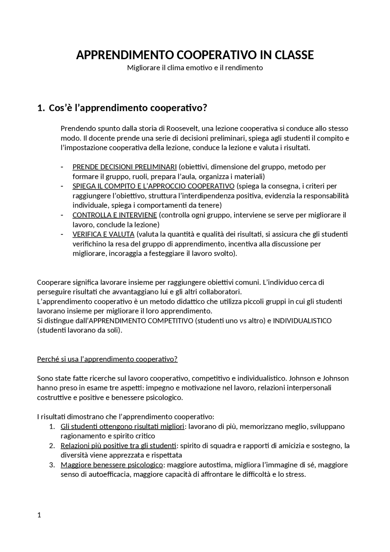 Apprendimento Cooperativo In Classe Docsity
