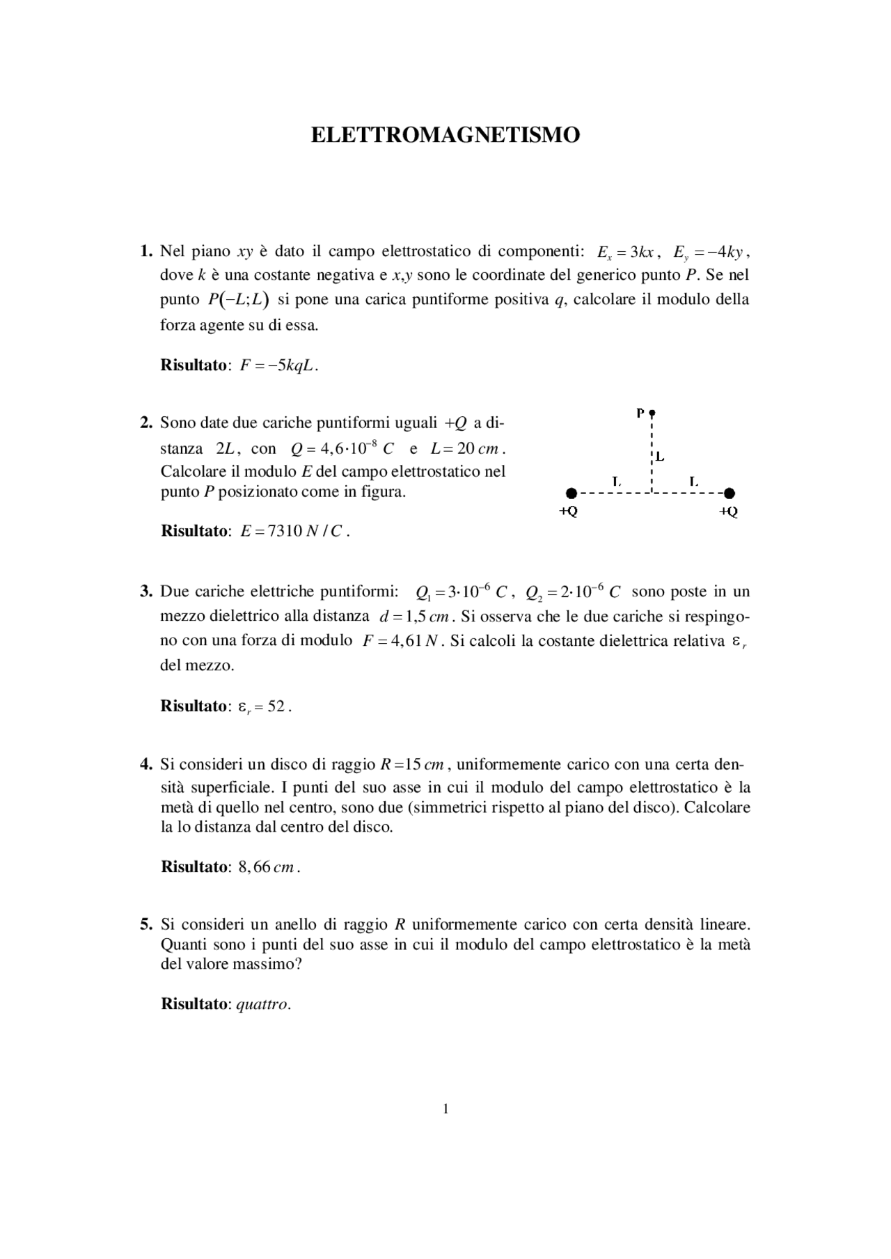 Esercizi di Elettromagnetismo fisica sperimentale | Prove d'esame di Fisica Sperimentale | Docsity