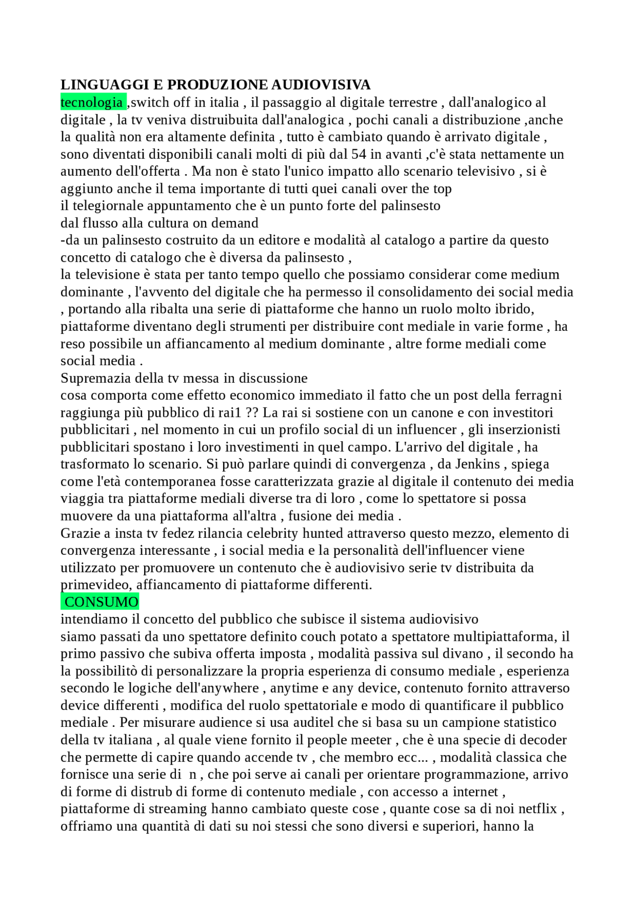 Linguaggi E Produzione Audiovisiva Docsity
