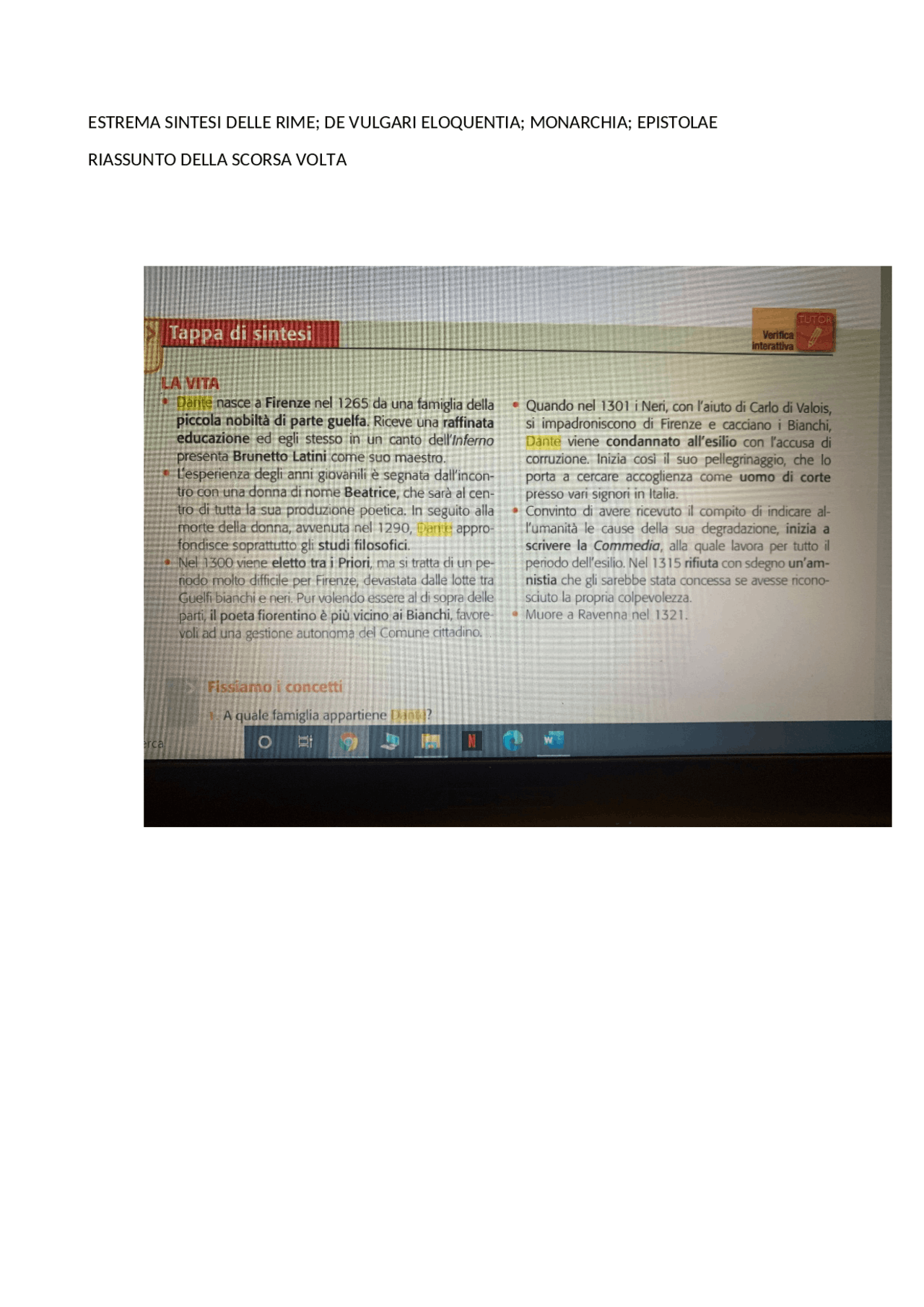 Alcuni Testi Di Dante Docsity