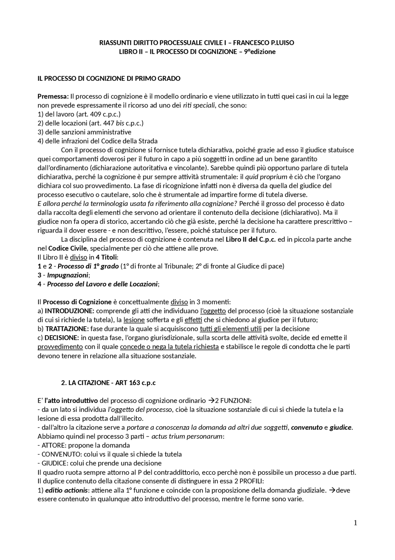 Procedura Civile 1 Luiso Libro Ii Completidocx Docsity