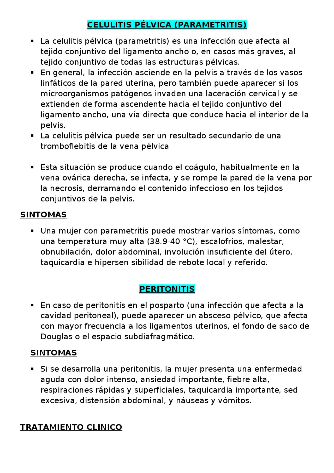 Celulitis pelvica y Peritonitis - Docsity