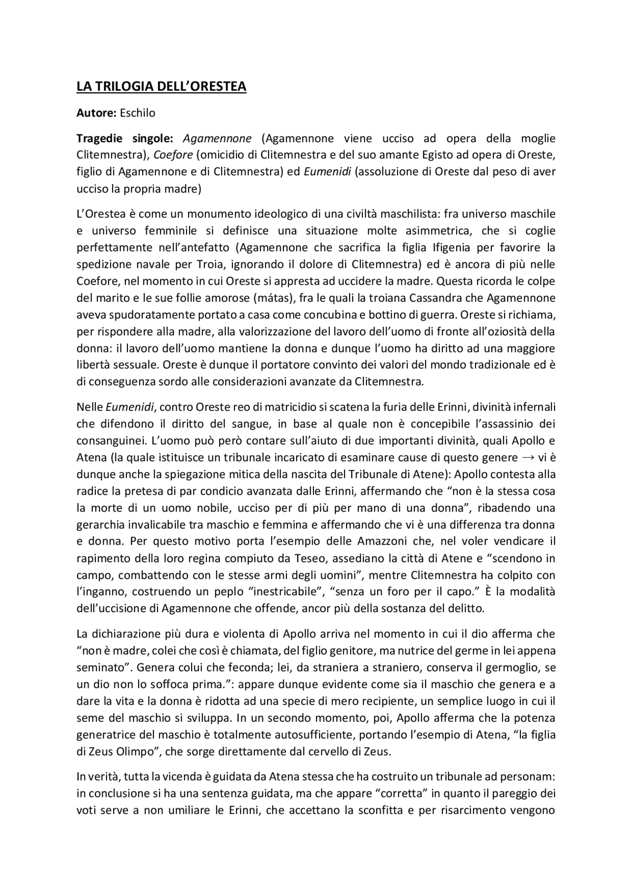 ANALISI DELL'ORESTEA DI ESCHILO (Storia del teatro e dello spettacolo ...