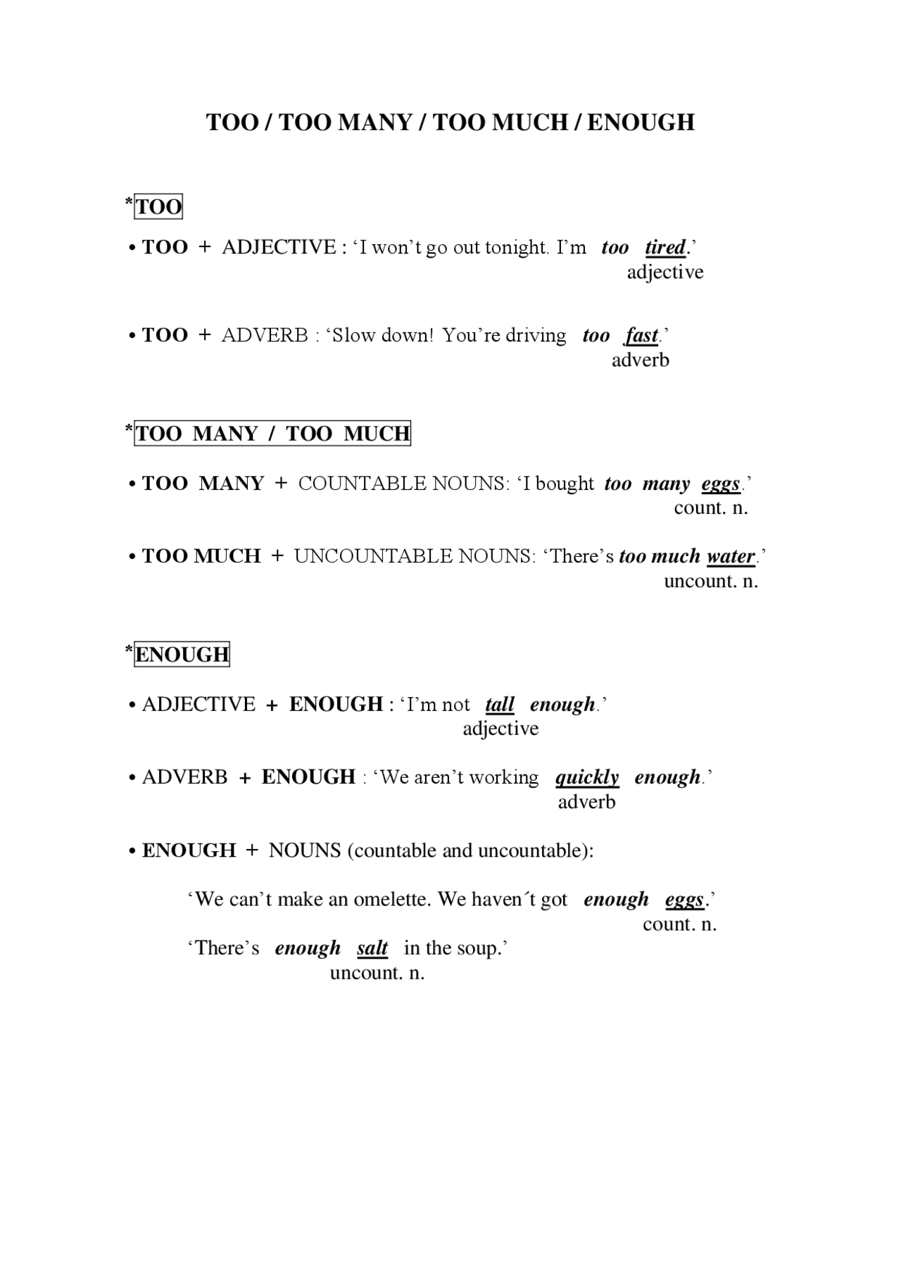 TOO ENOUGH como usarlo y sus normas - Docsity