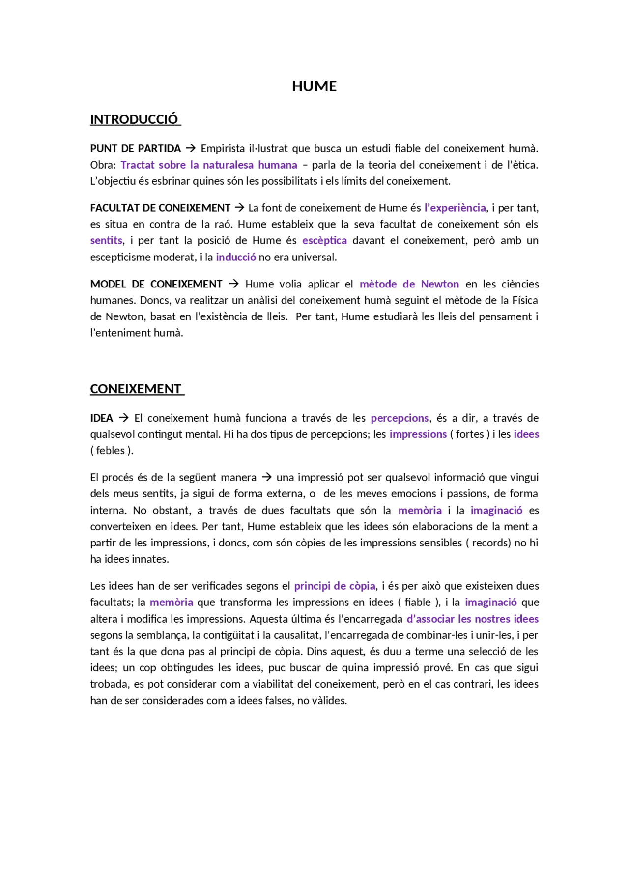 Apunts Hume Selectivitat Docsity