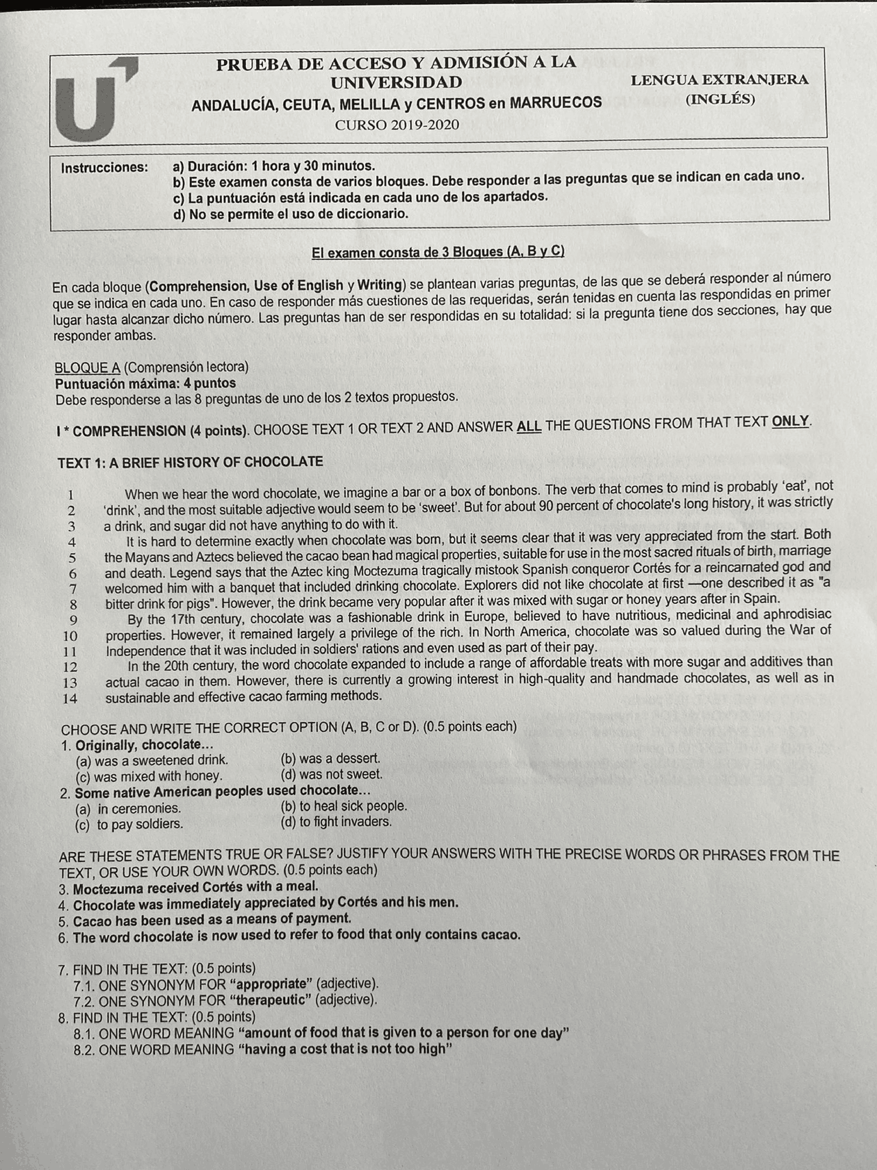 Selectividad Inglés 2020 Docsity
