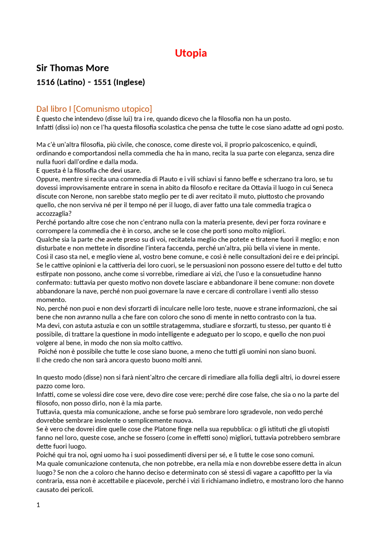 Utopia, Sir Thomas More 1516 - Docsity