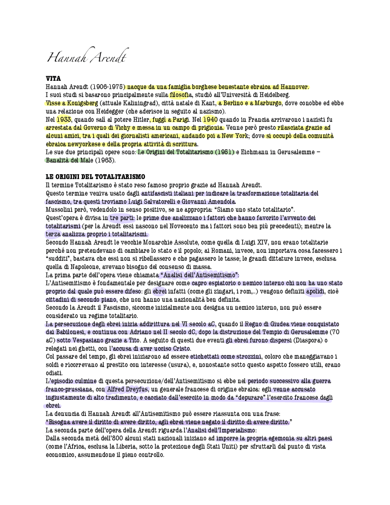 Schemi Su Hanna Arendt Docsity