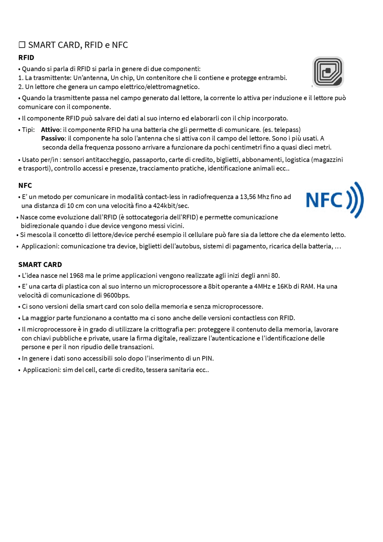 Funzionamento smart card, RFID, NFC - Docsity